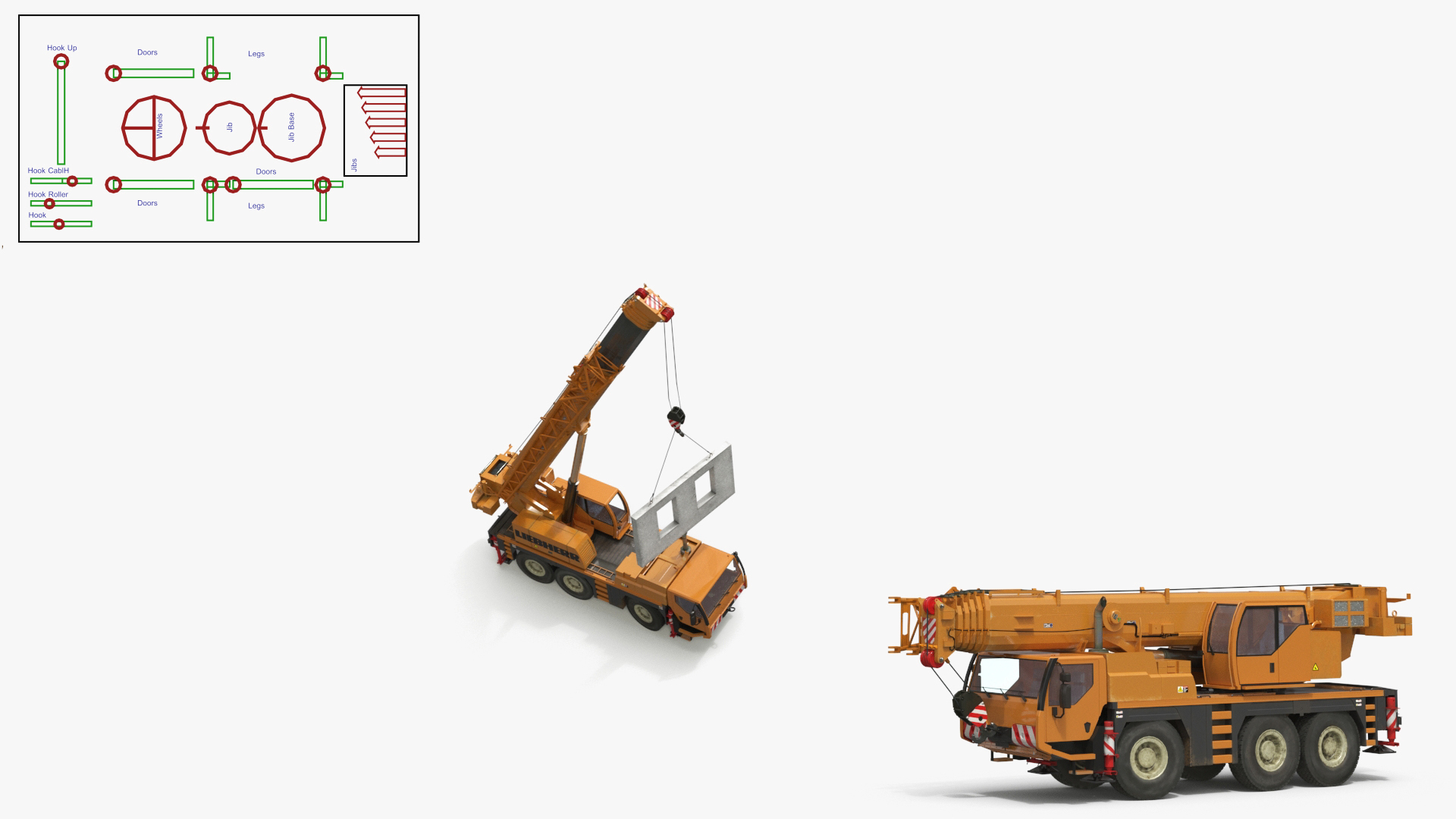 Liebherr Mobile Crane Lifting Concrete Wall Orange Rigged Model ...