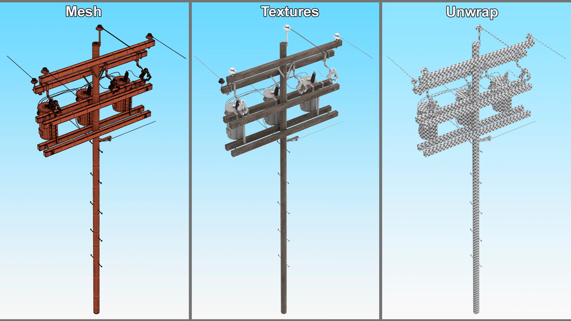 3D High Voltage Utility Pole model - TurboSquid 2143536