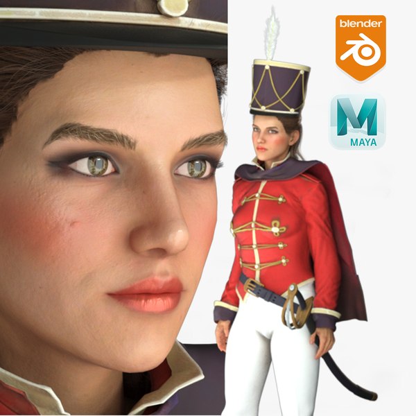 modelo 3d Modelo 3D de personaje de mujer soldado Napoleón realista ...