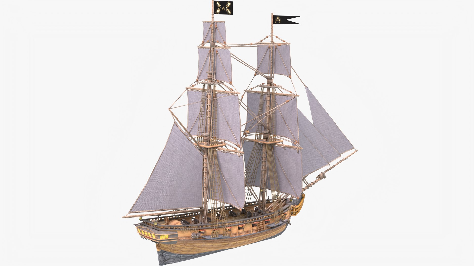 3D Caribbean Brigantine Ship From 17th Century - TurboSquid 1833240
