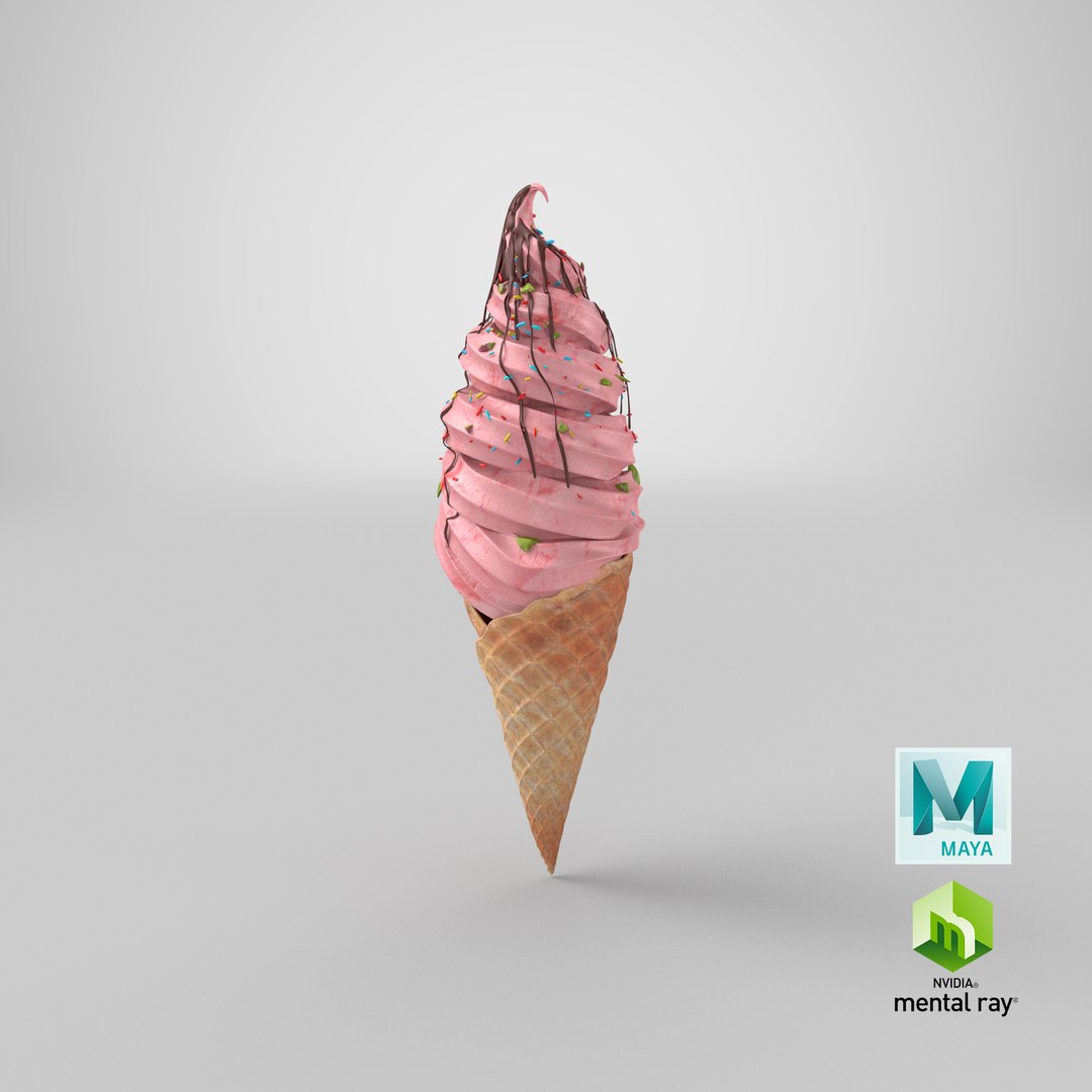 3D Strawberry Ice Cream Cone Model - TurboSquid 1522352