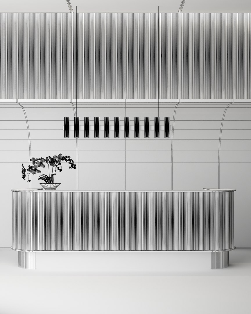 3D Hotel Front Desk Modern Service Desk Reception Hall Table Flower ...