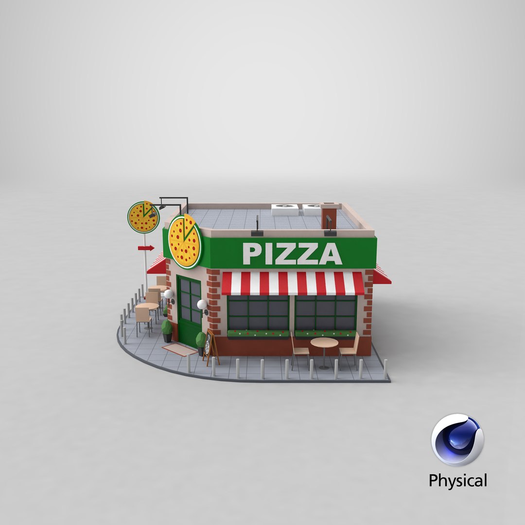 3D Model Low Poly Cartoon Pizza Restaurant - TurboSquid 1835648