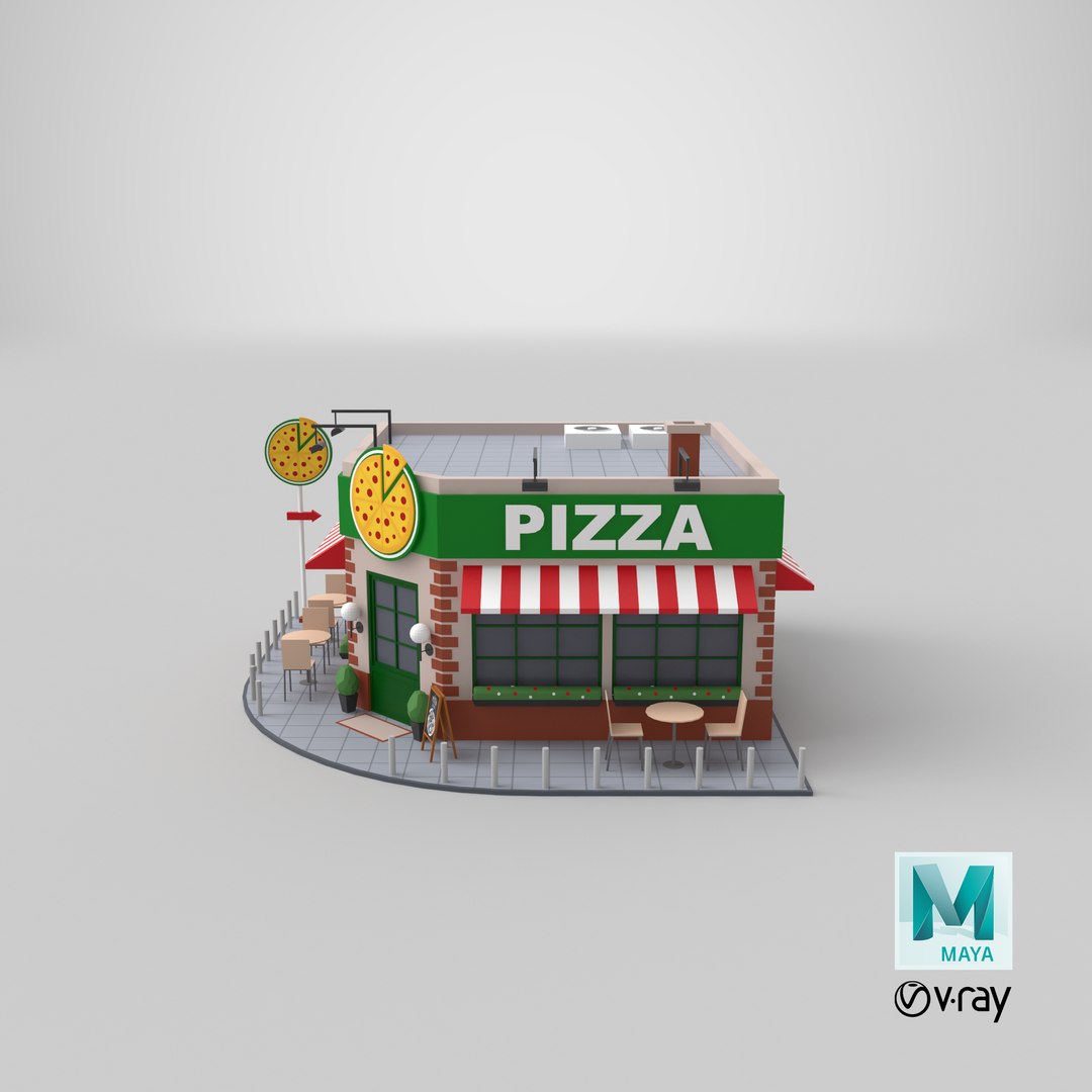 3D Model Low Poly Cartoon Pizza Restaurant - TurboSquid 1835648