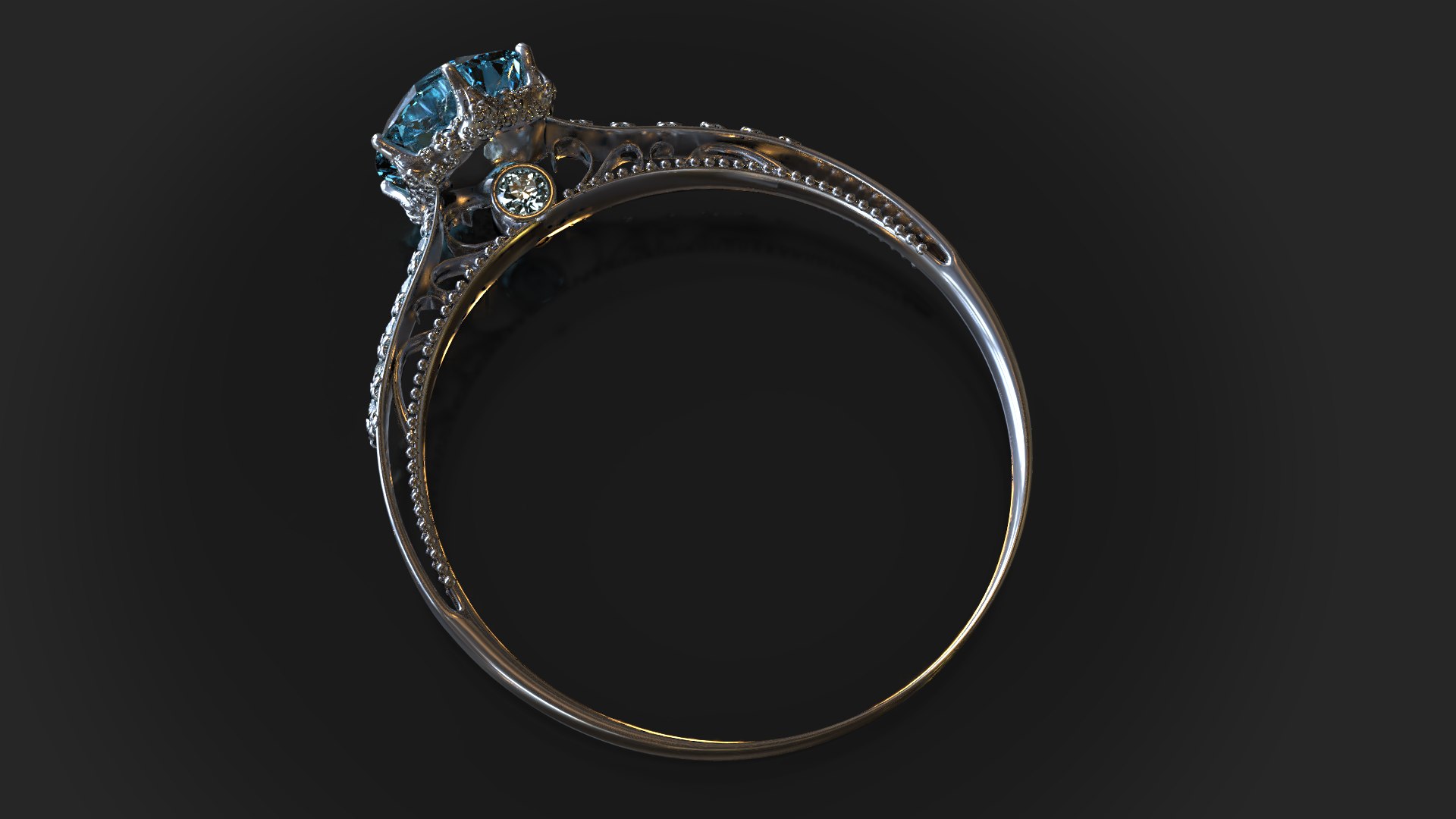 3D Jewelry silver ring with blue diamonds model - TurboSquid 2158509