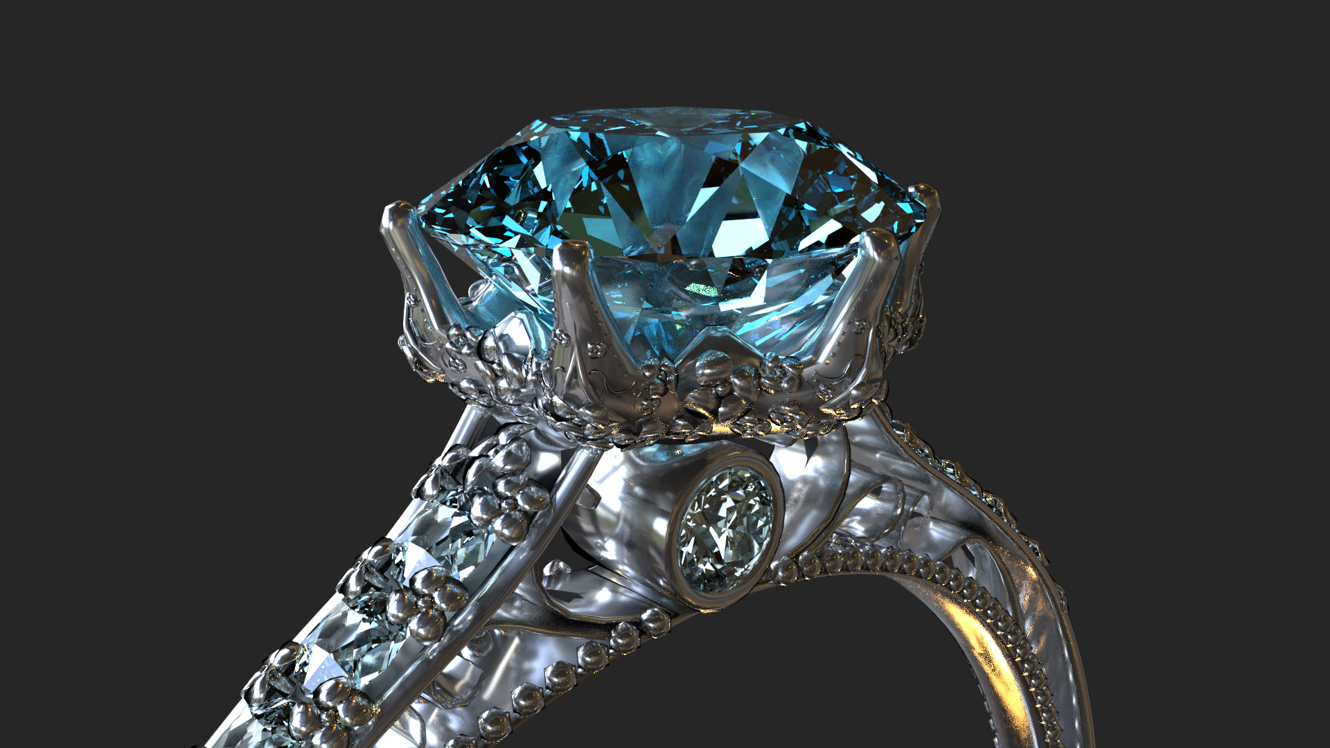 3D Jewelry silver ring with blue diamonds model - TurboSquid 2158509