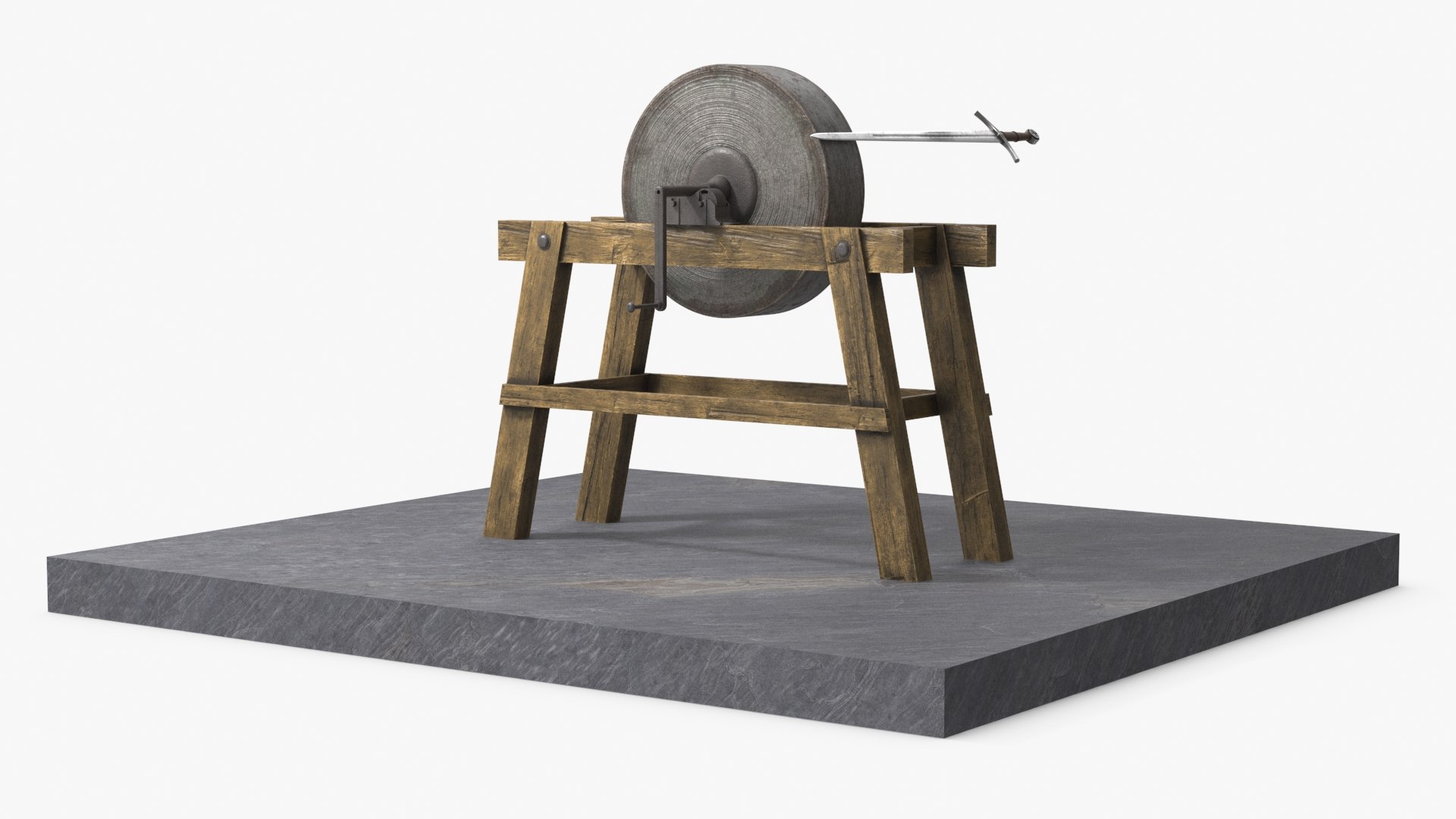Manual Sharpening Wheel With Medieval Sword Animated Rigged 3D Model ...