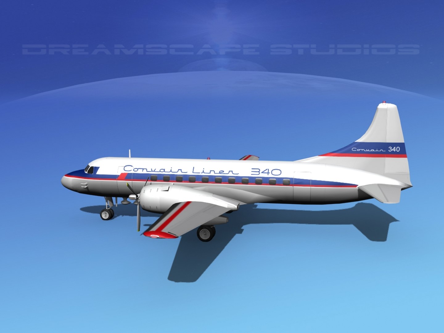 Propellers Convair 340 Aircraft 3d Model