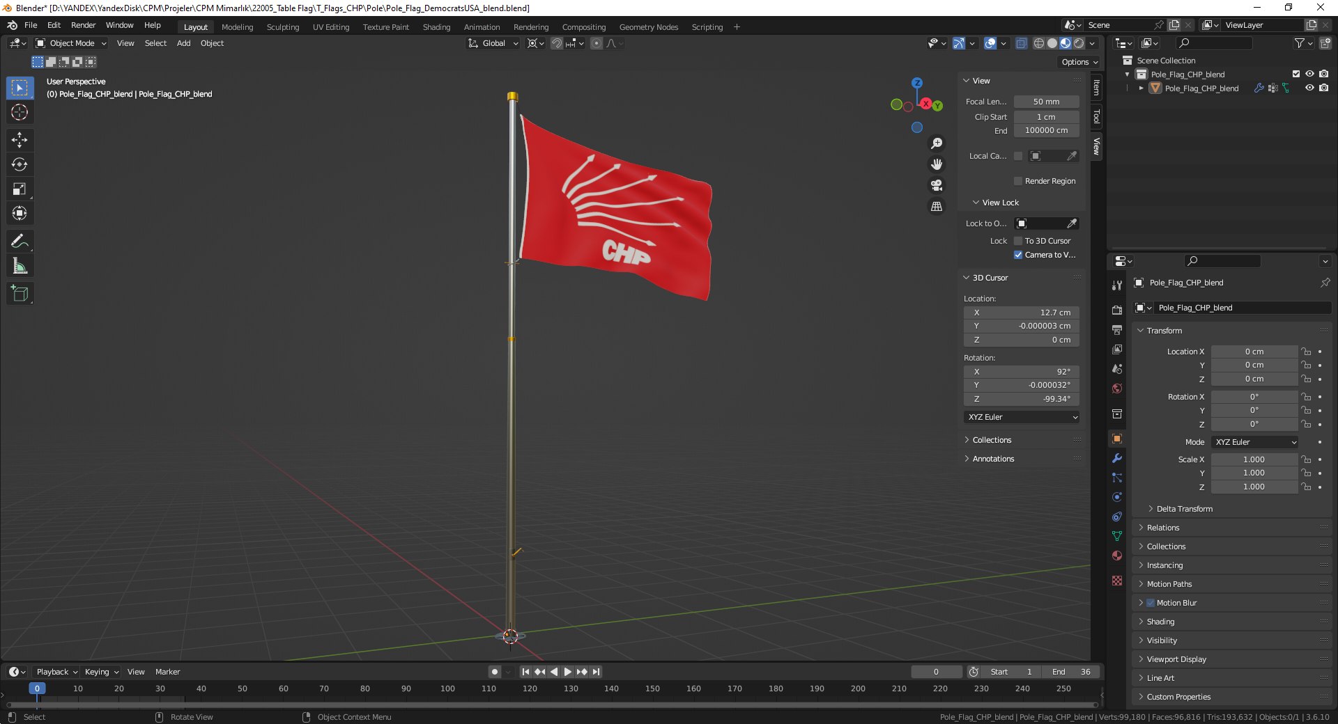 3D Pole Flag CHP Republican Peoples Party Model - TurboSquid 2211249
