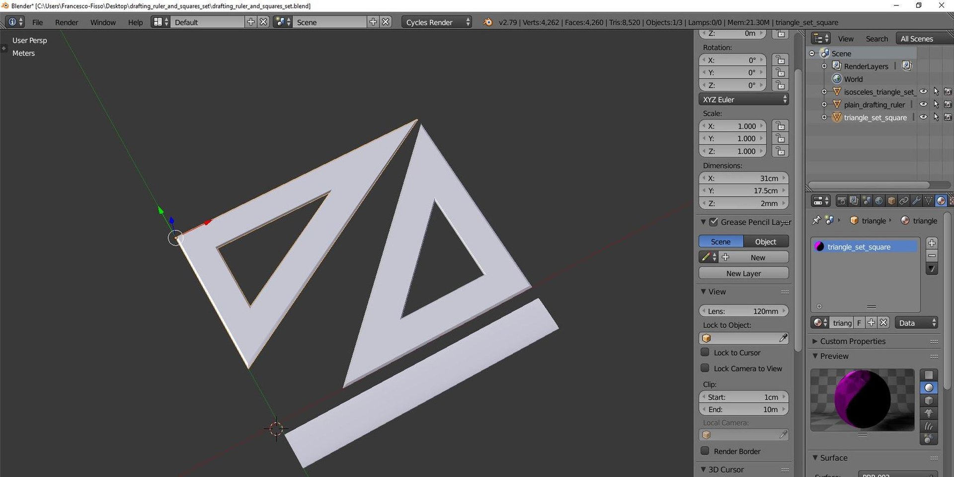 Set Drafting Ruler Square 3D Model - TurboSquid 1343389