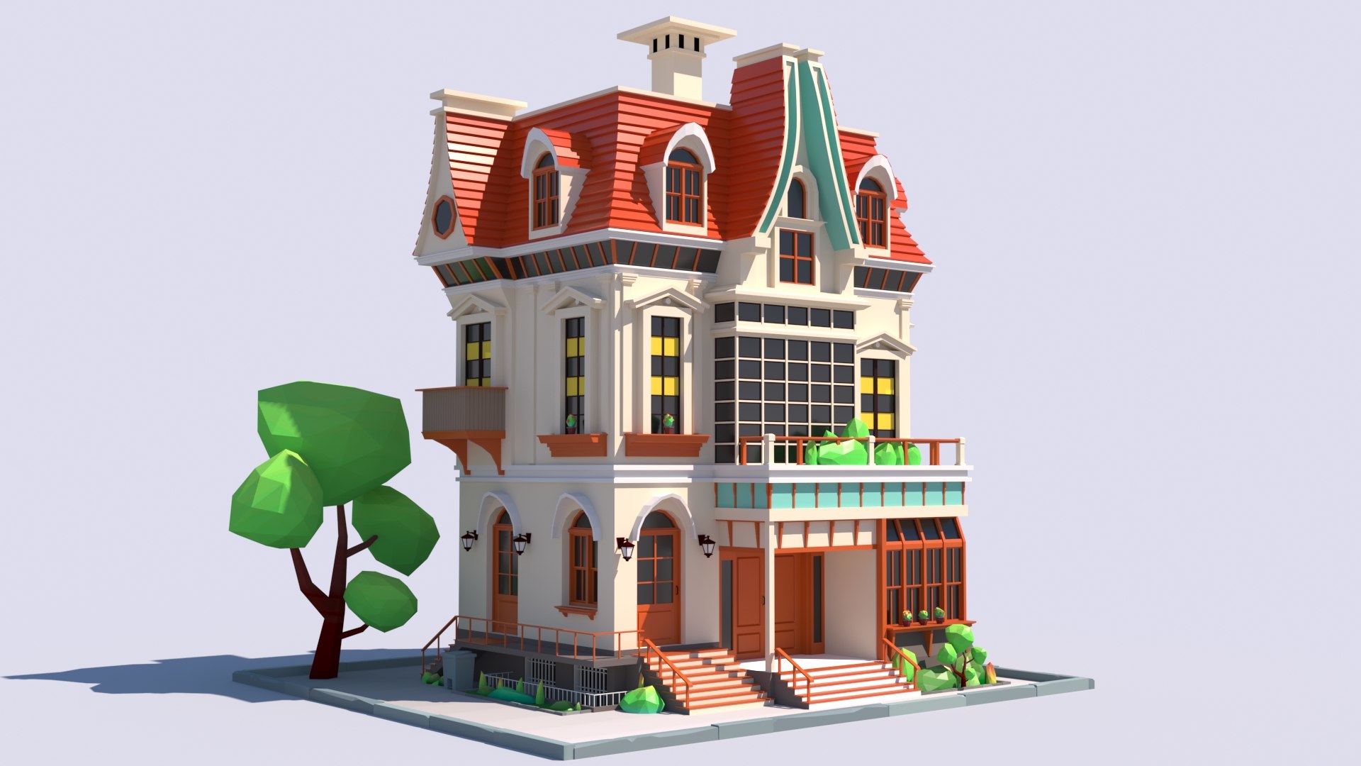 Stylized Beautiful Street Town House Model - TurboSquid 2083980