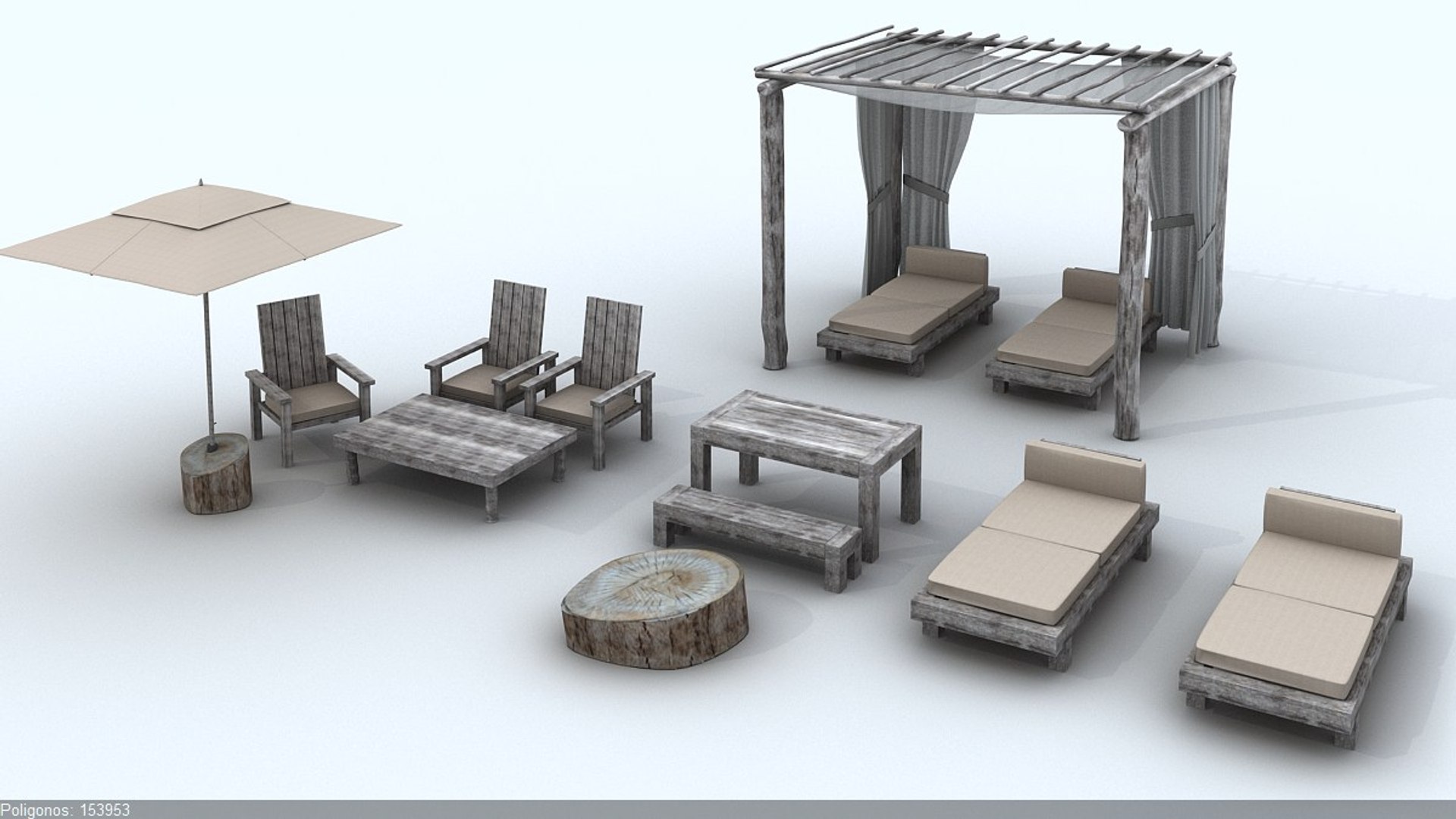 3d Beach Rustic Set Model