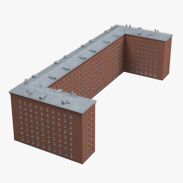 brick u shape building 3d max