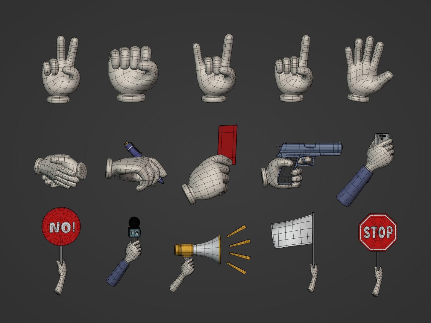 Cartoon Hands Icons Pack 3D Model - TurboSquid 1648068