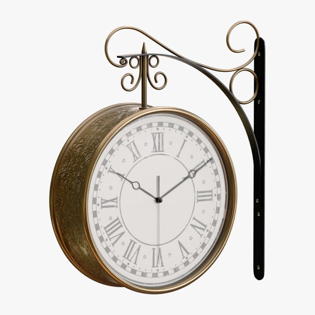Antique Street Clock Railway Clock Vintage Clock 3D - TurboSquid 2414737