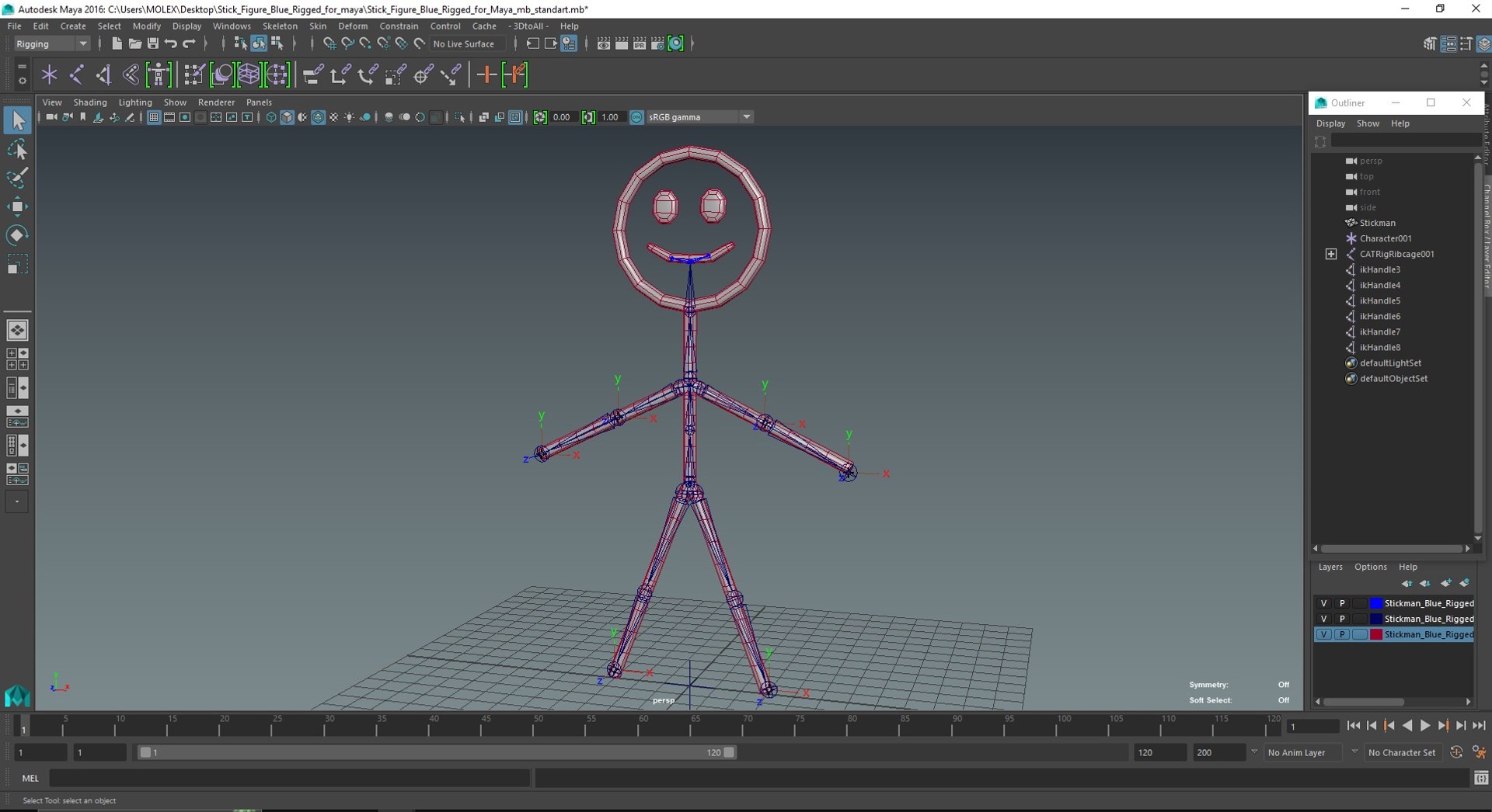 Stick Figure Blue Rigged for Maya 3D - TurboSquid 2095537