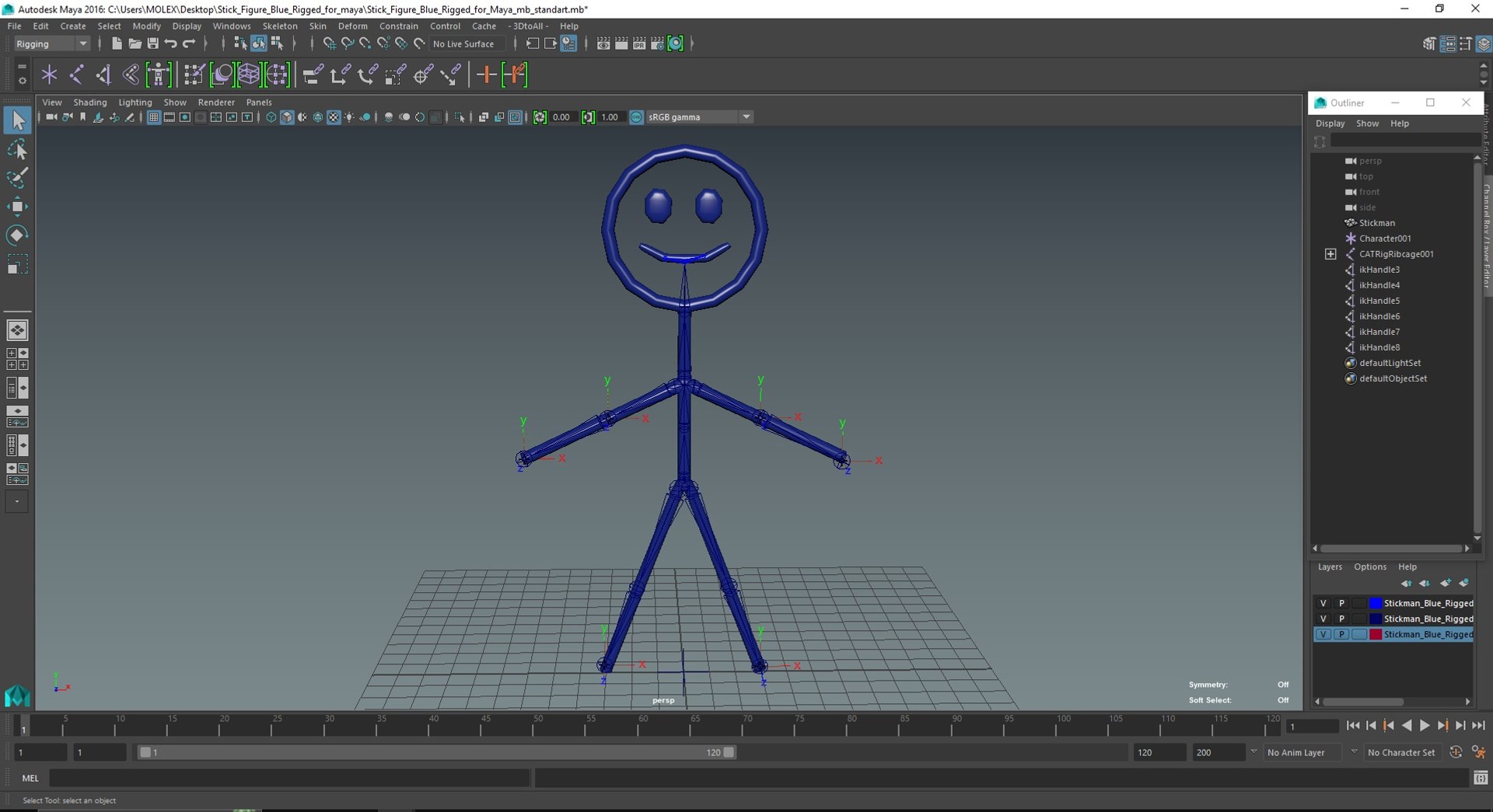 Stick Figure Blue Rigged for Maya 3D - TurboSquid 2095537