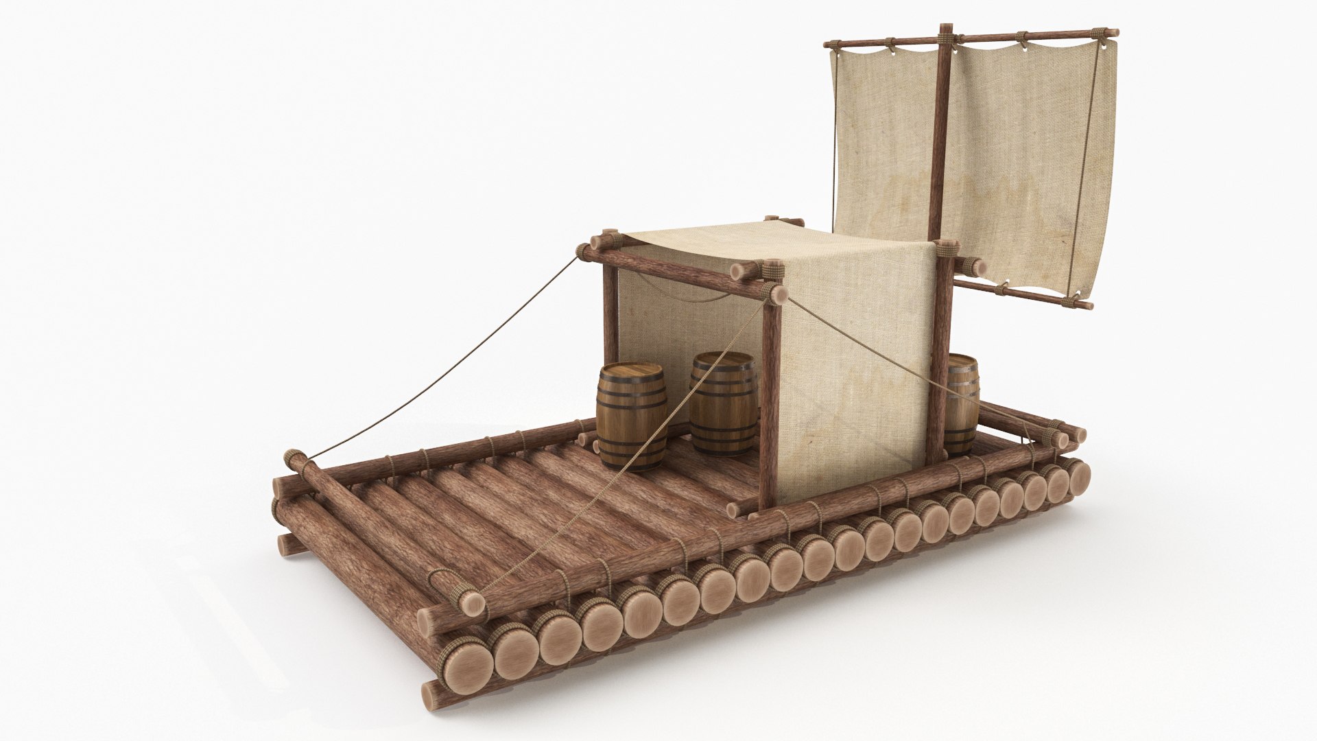 3D Wooden Raft model - TurboSquid 2155170