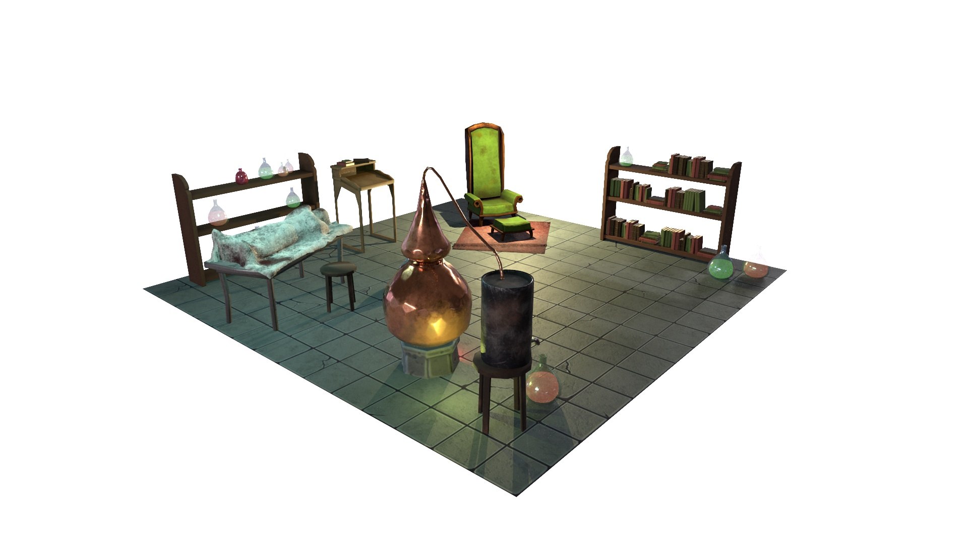 3D Old Magic Laboratory Library Game Ready Stylized Asset Low-poly 3D ...