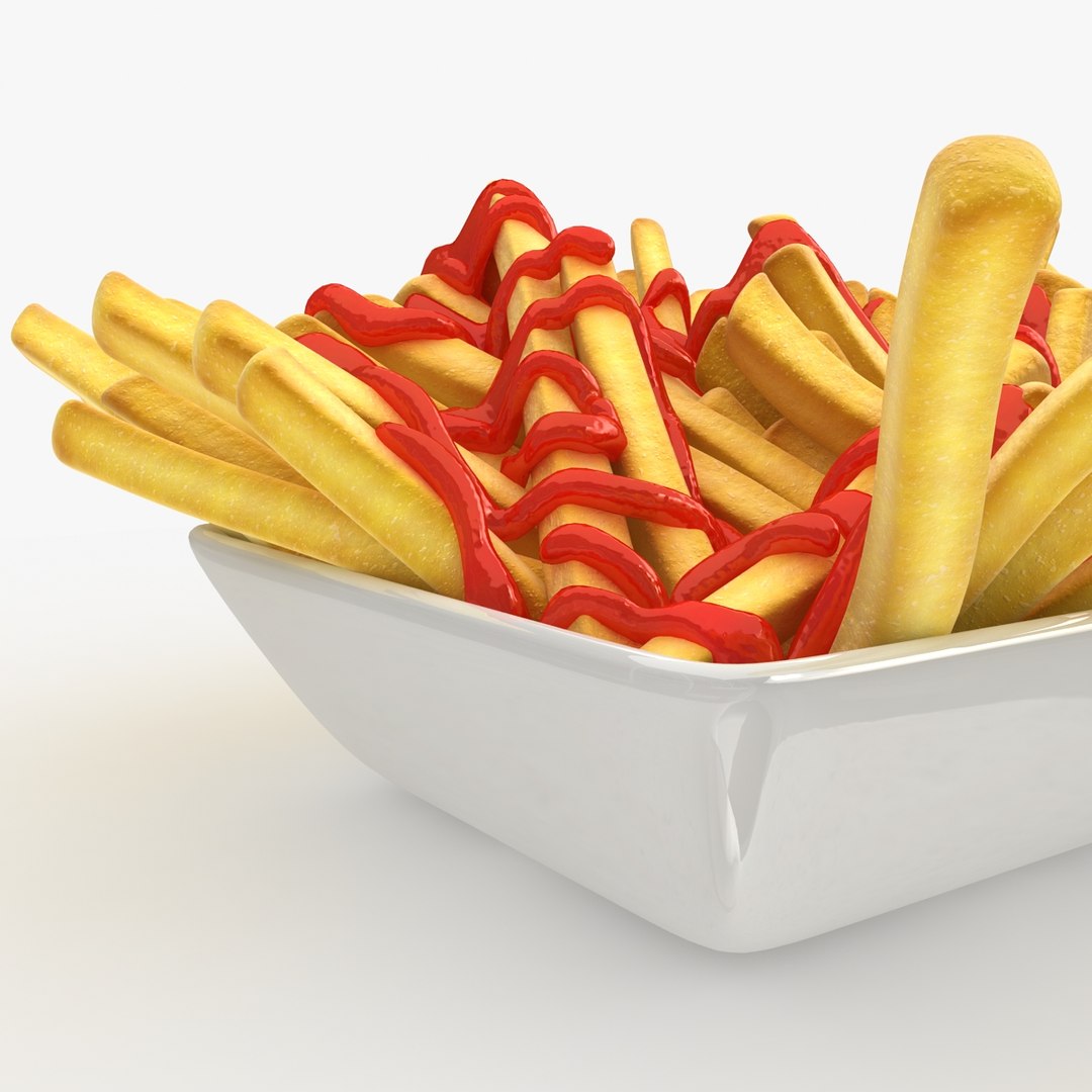 Realistic French Fries Plate 3ds