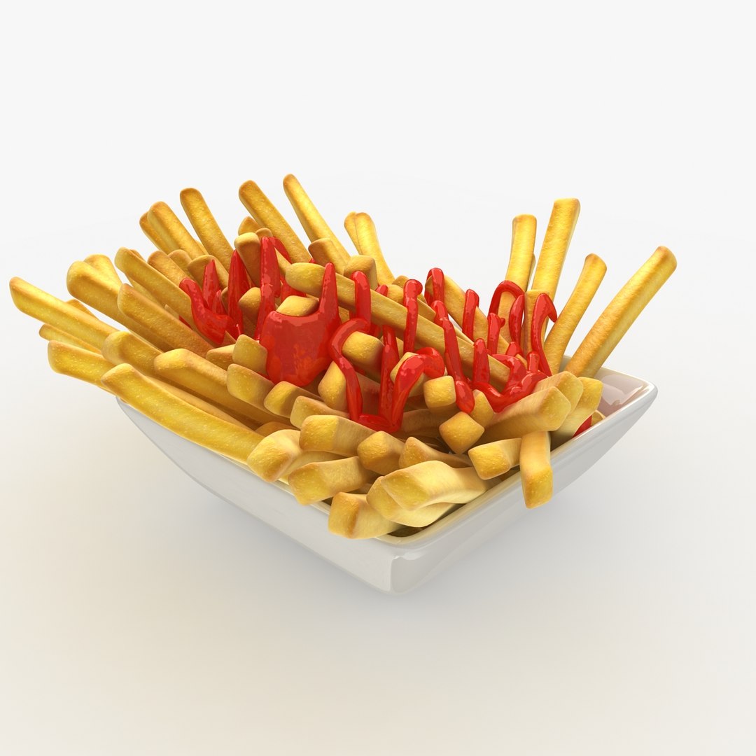 Realistic French Fries Plate 3ds