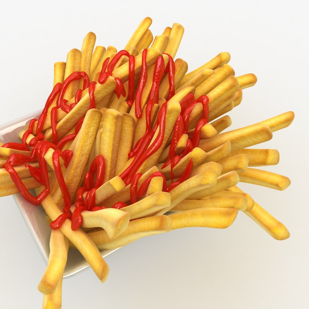 Realistic French Fries Plate 3ds