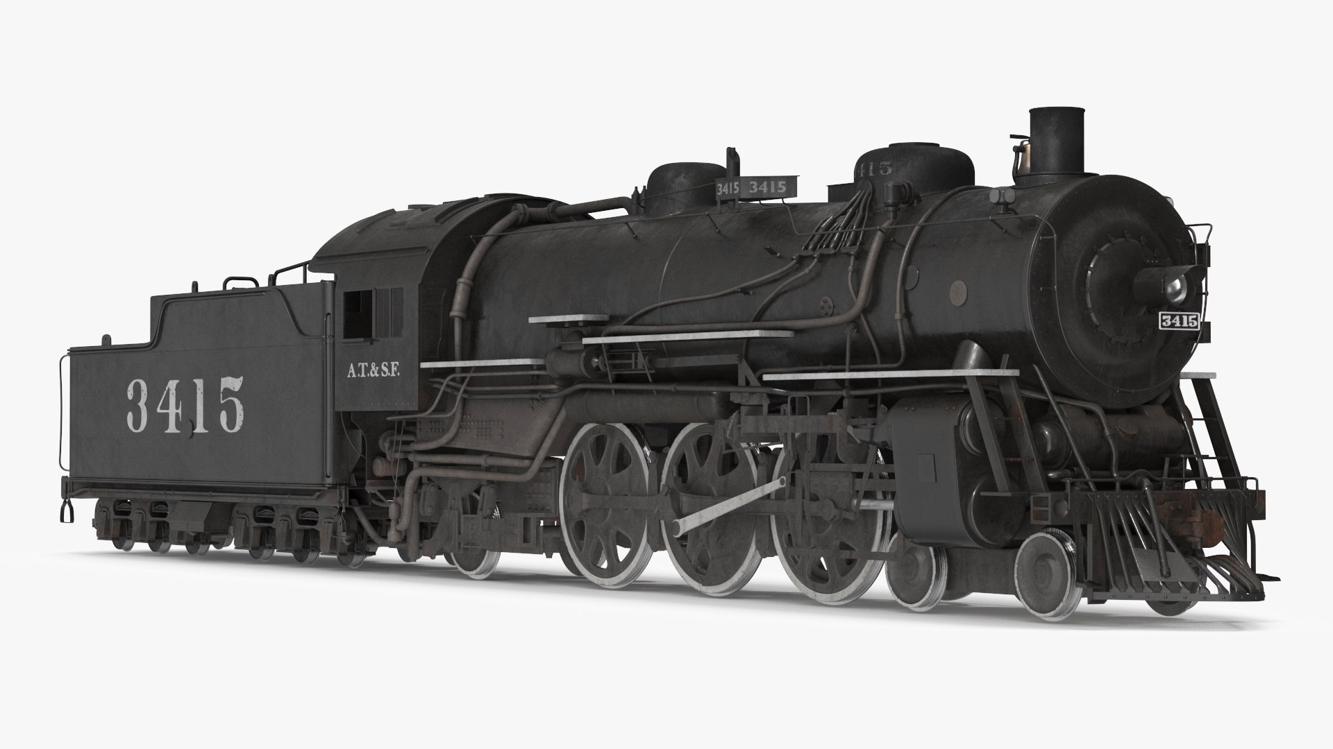 3D Model Vintage Steam Locomotive ATSF 3415 Rigged For Maya ...