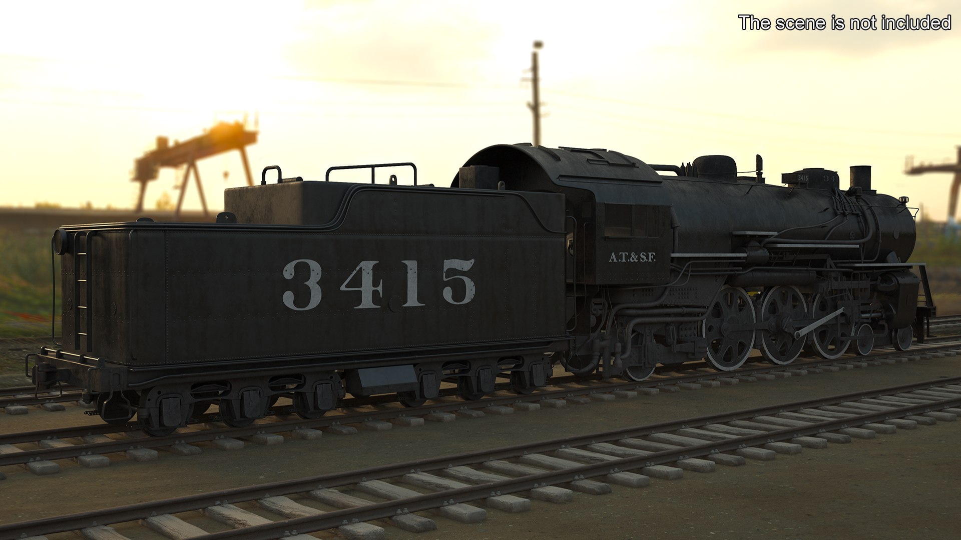 3D Model Vintage Steam Locomotive ATSF 3415 Rigged For Maya ...