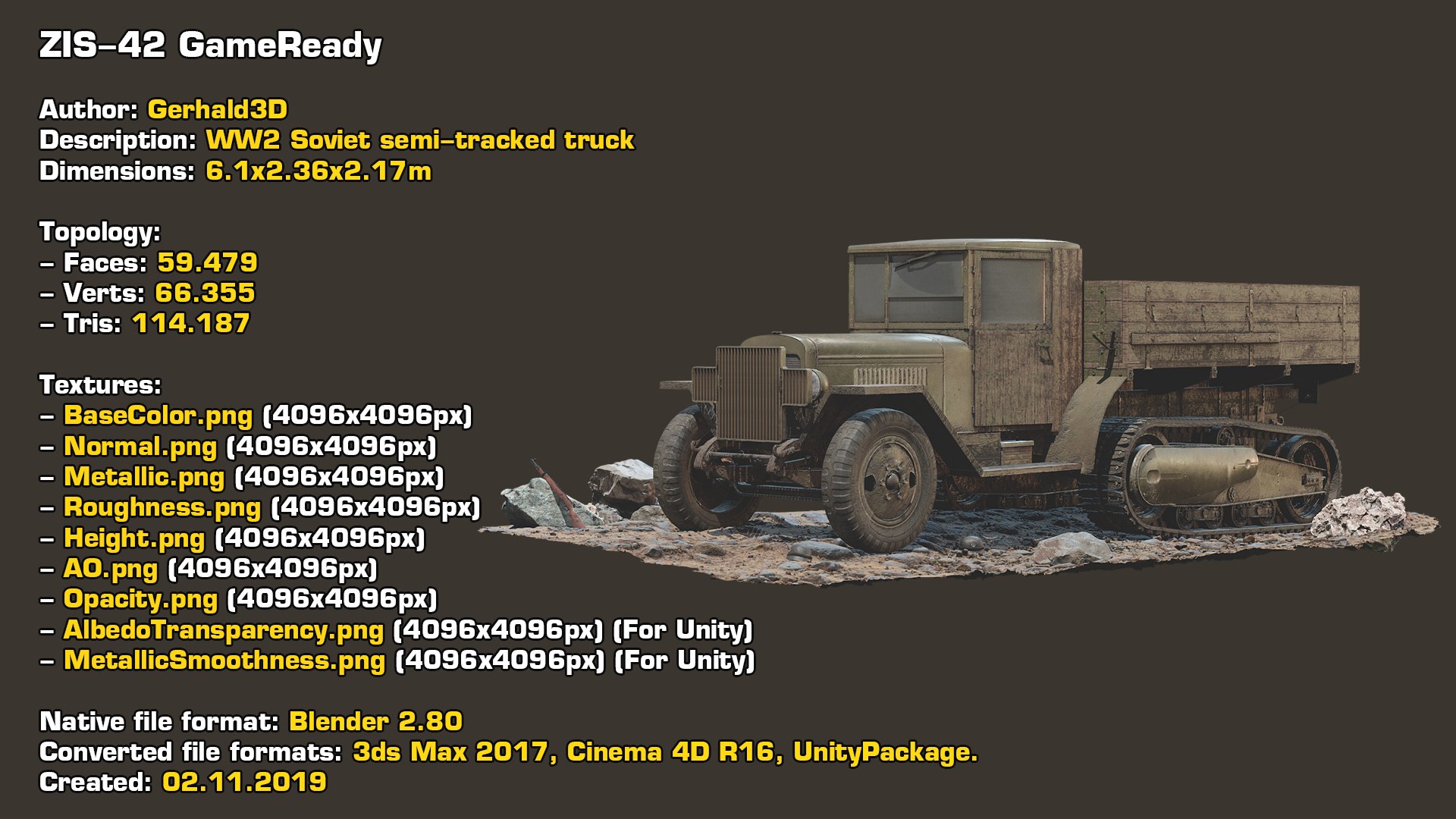 3D model soviet zis-42 gameready zis - TurboSquid 1467299