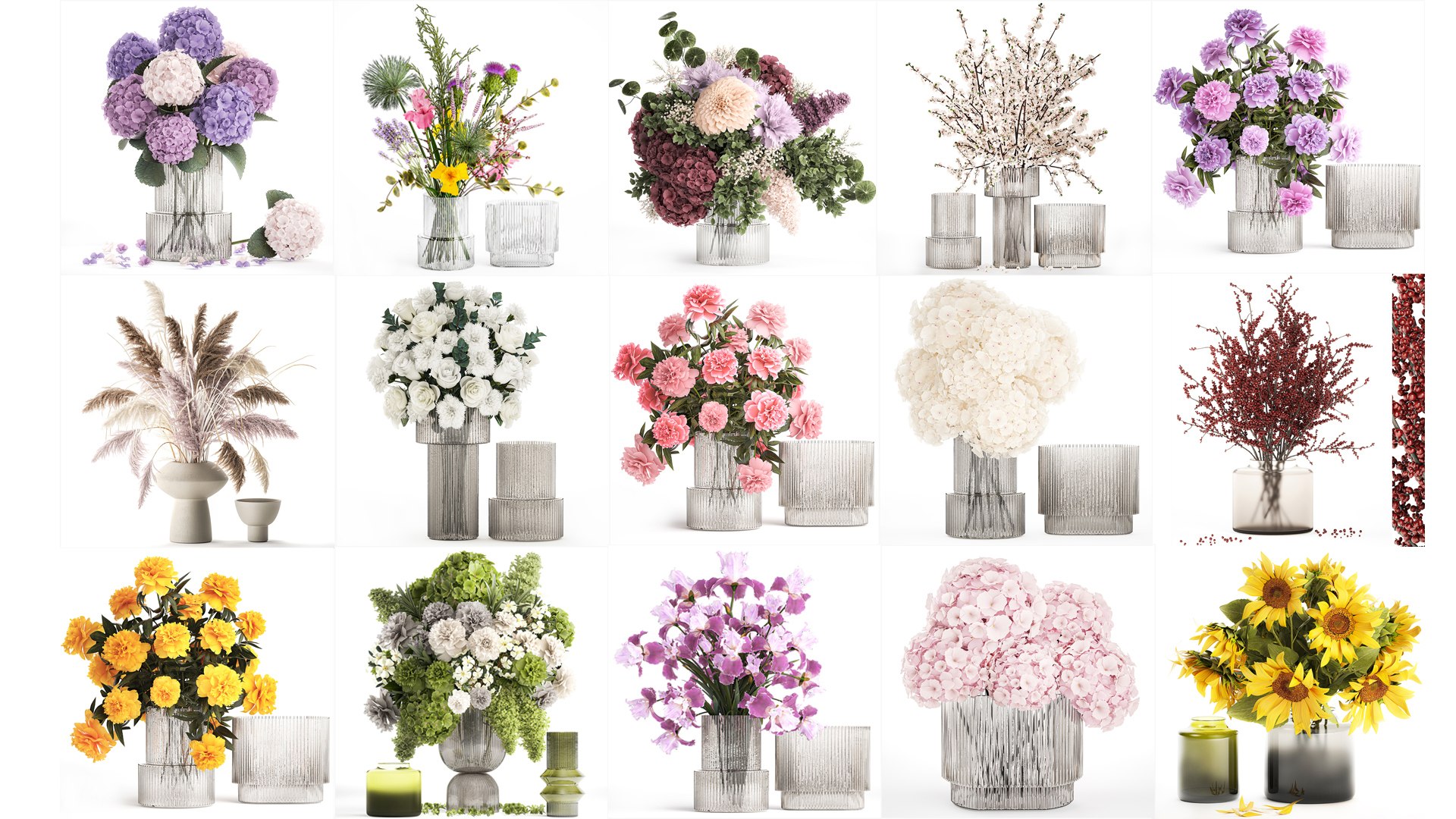3D Model Collection Of Flower Bouquets And Vase Set Of 41 Pieces ...