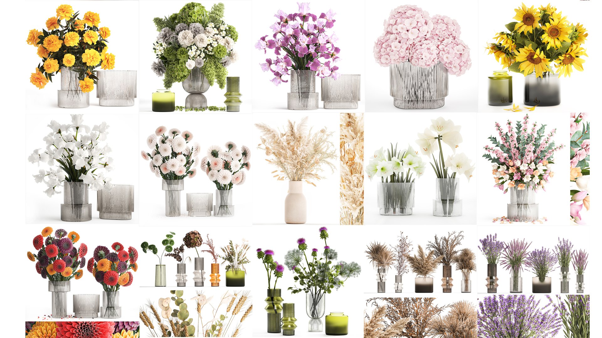 3D Model Collection Of Flower Bouquets And Vase Set Of 41 Pieces ...