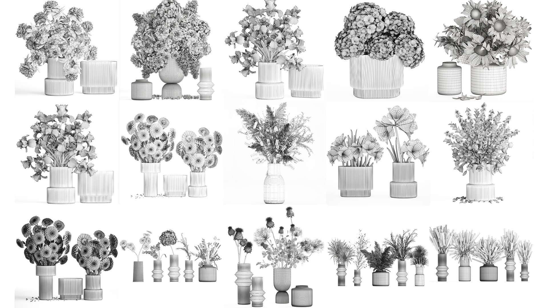 3D Model Collection Of Flower Bouquets And Vase Set Of 41 Pieces ...