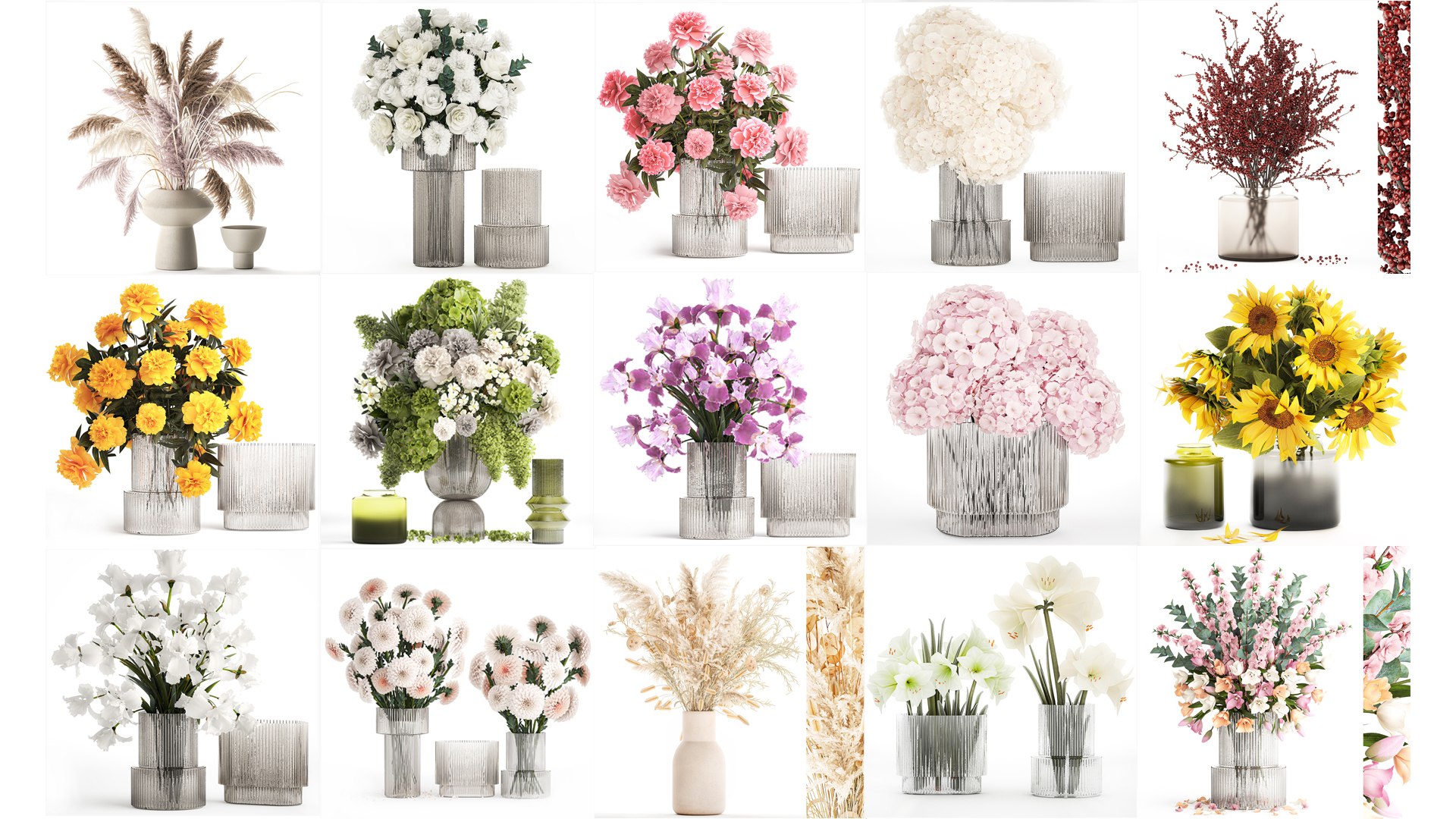 3D Model Collection Of Flower Bouquets And Vase Set Of 41 Pieces ...