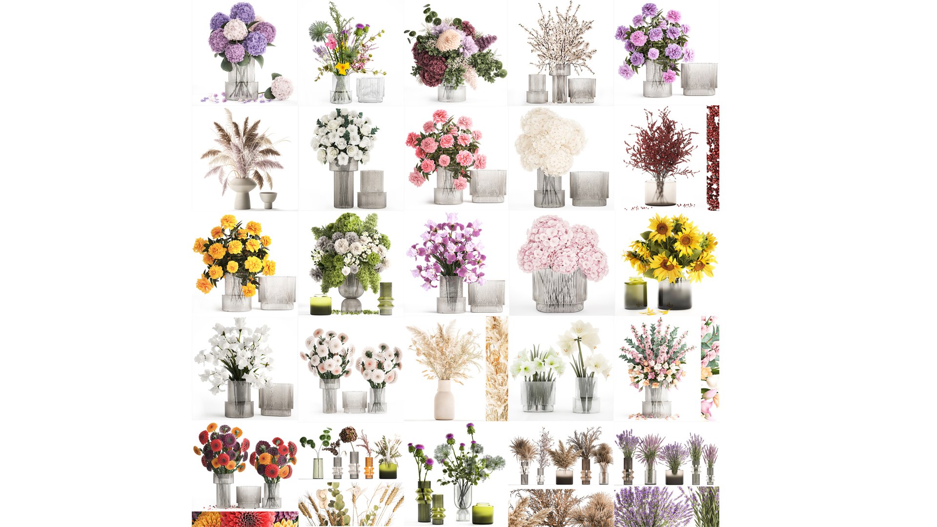 3D Model Collection Of Flower Bouquets And Vase Set Of 41 Pieces ...