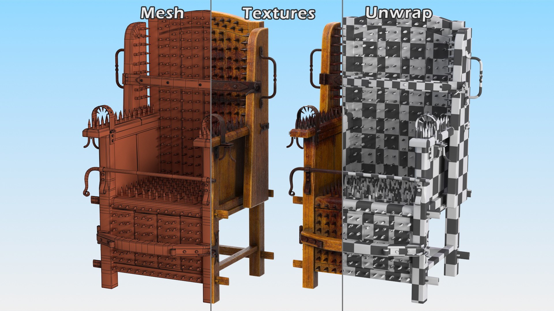 Medieval Spiked Torture Chair with Bloodstains 3D - TurboSquid 1738066
