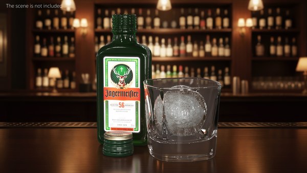 Jägermeister Kräuterlikörflasche mit Eisglas 3D-Modell - TurboSquid 2515038