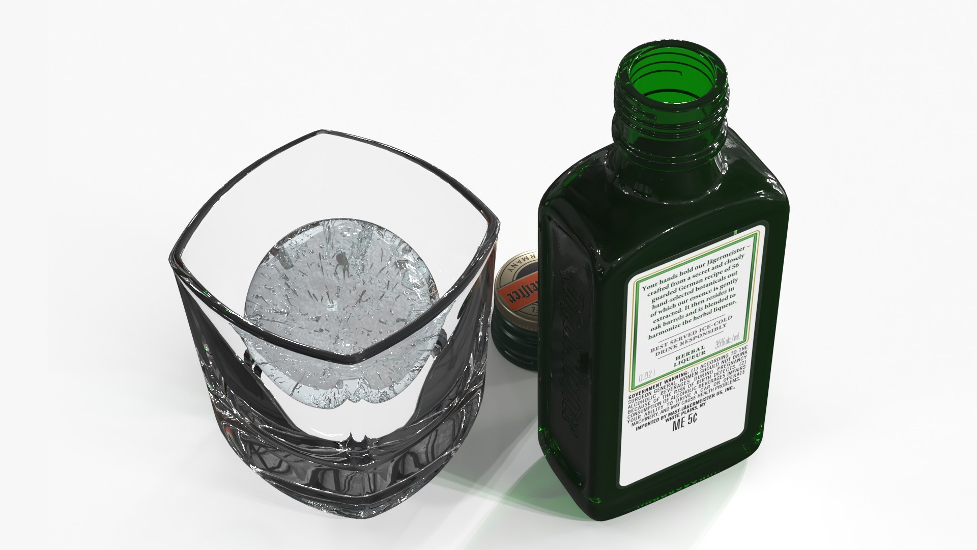 Jagermeister Herbal Liquor Bottle With Ice Glass 3D Model - TurboSquid ...