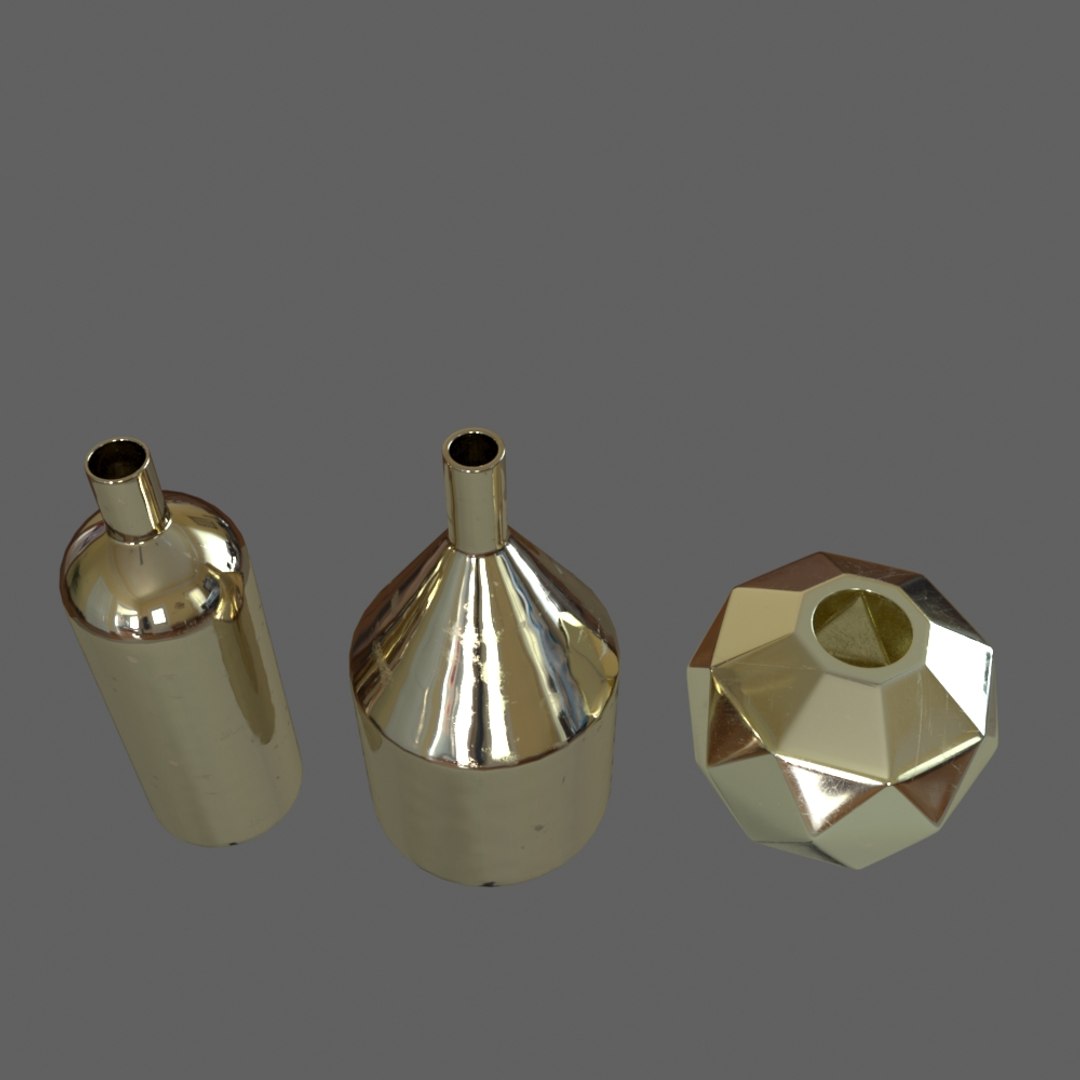 3d golden vases