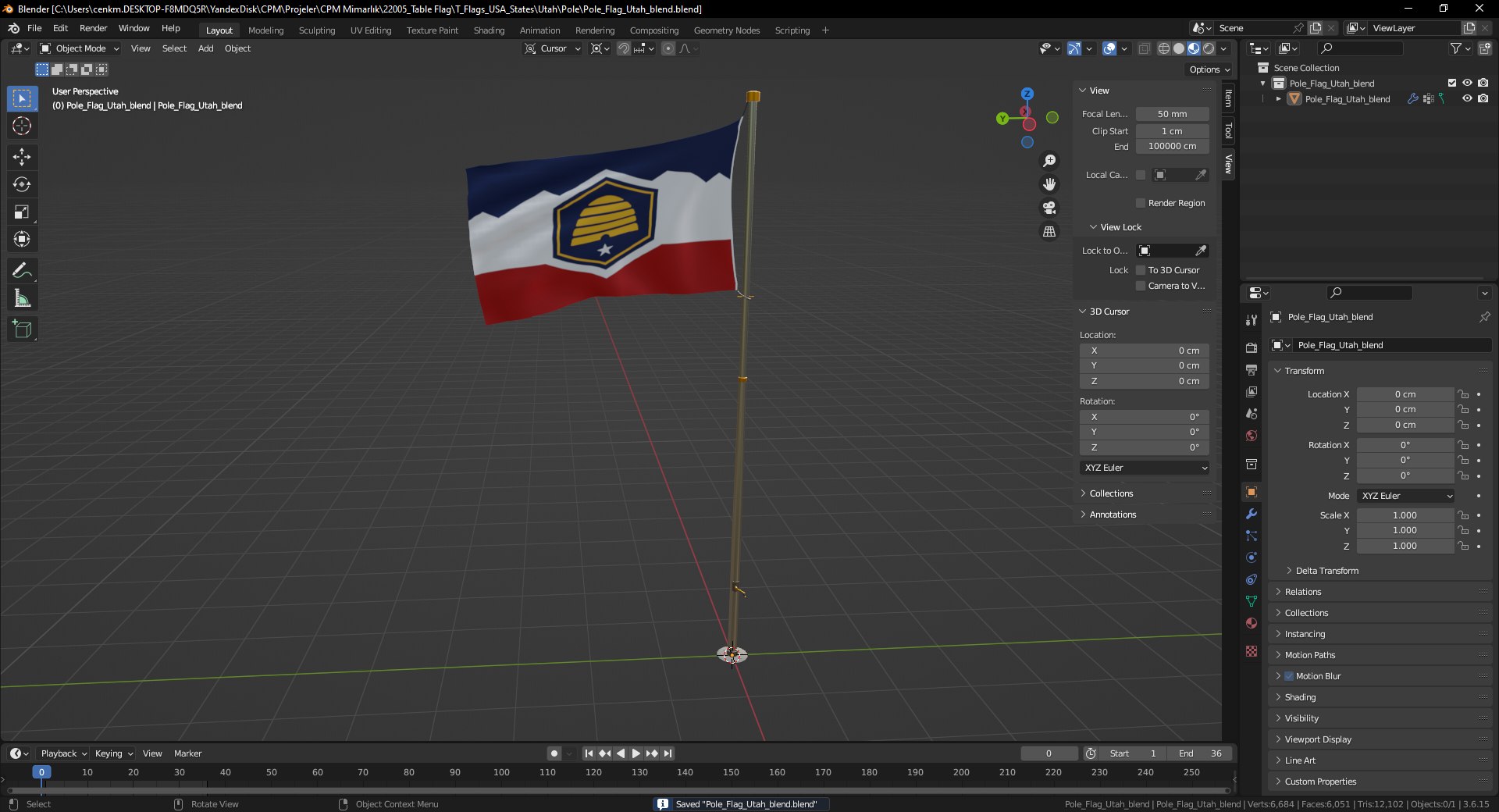 3D Pole Flag Utah Model - TurboSquid 2284514