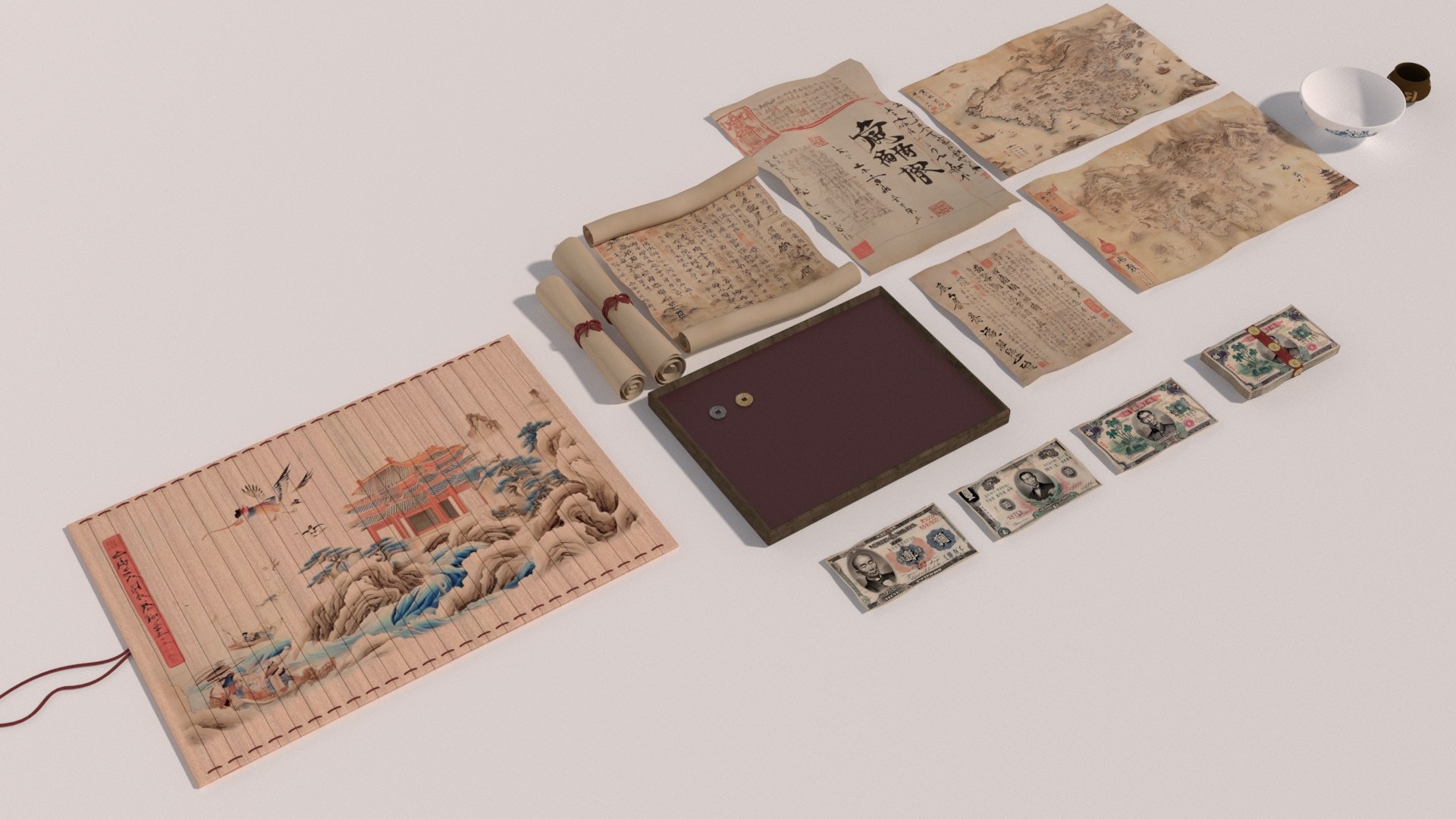 Chinese Ancient Documents And Money 3D Model - TurboSquid 2329496