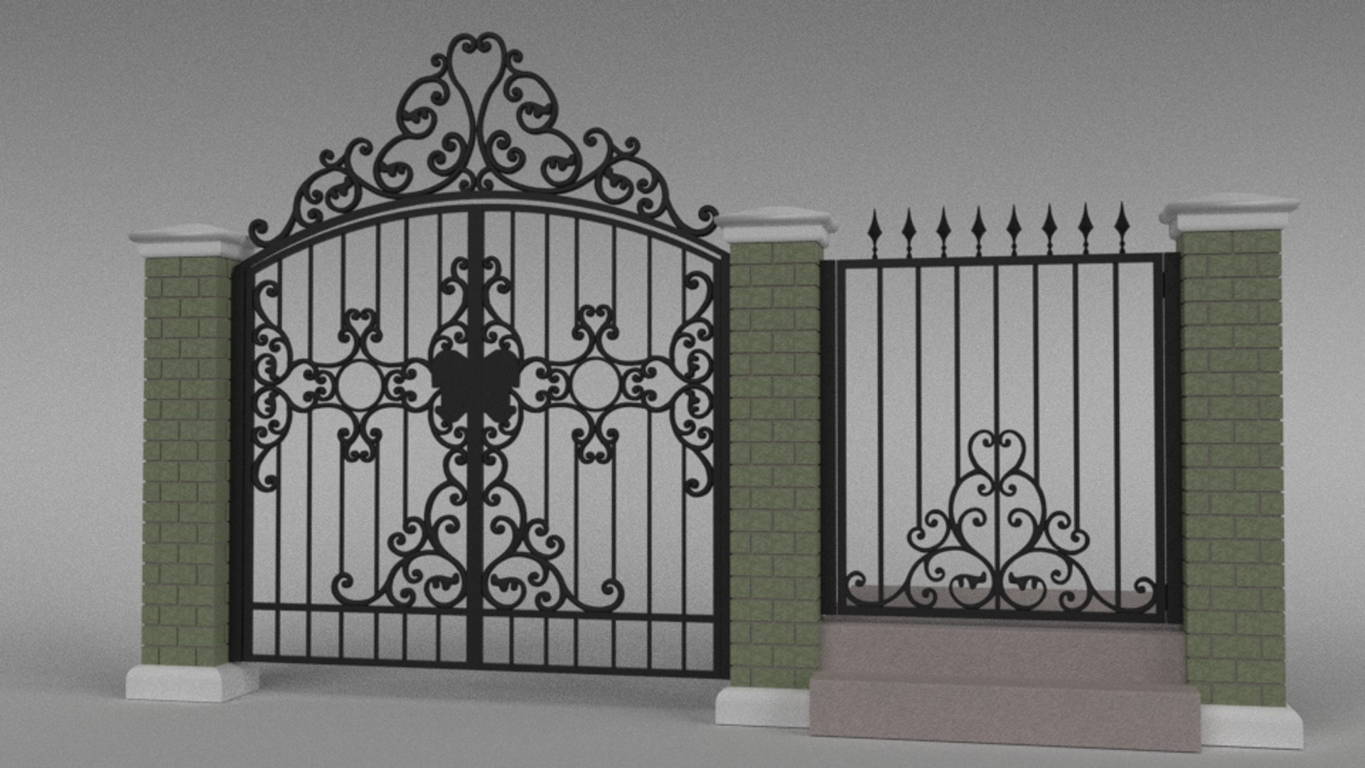 3D Iron Gate Columns - TurboSquid 1610042