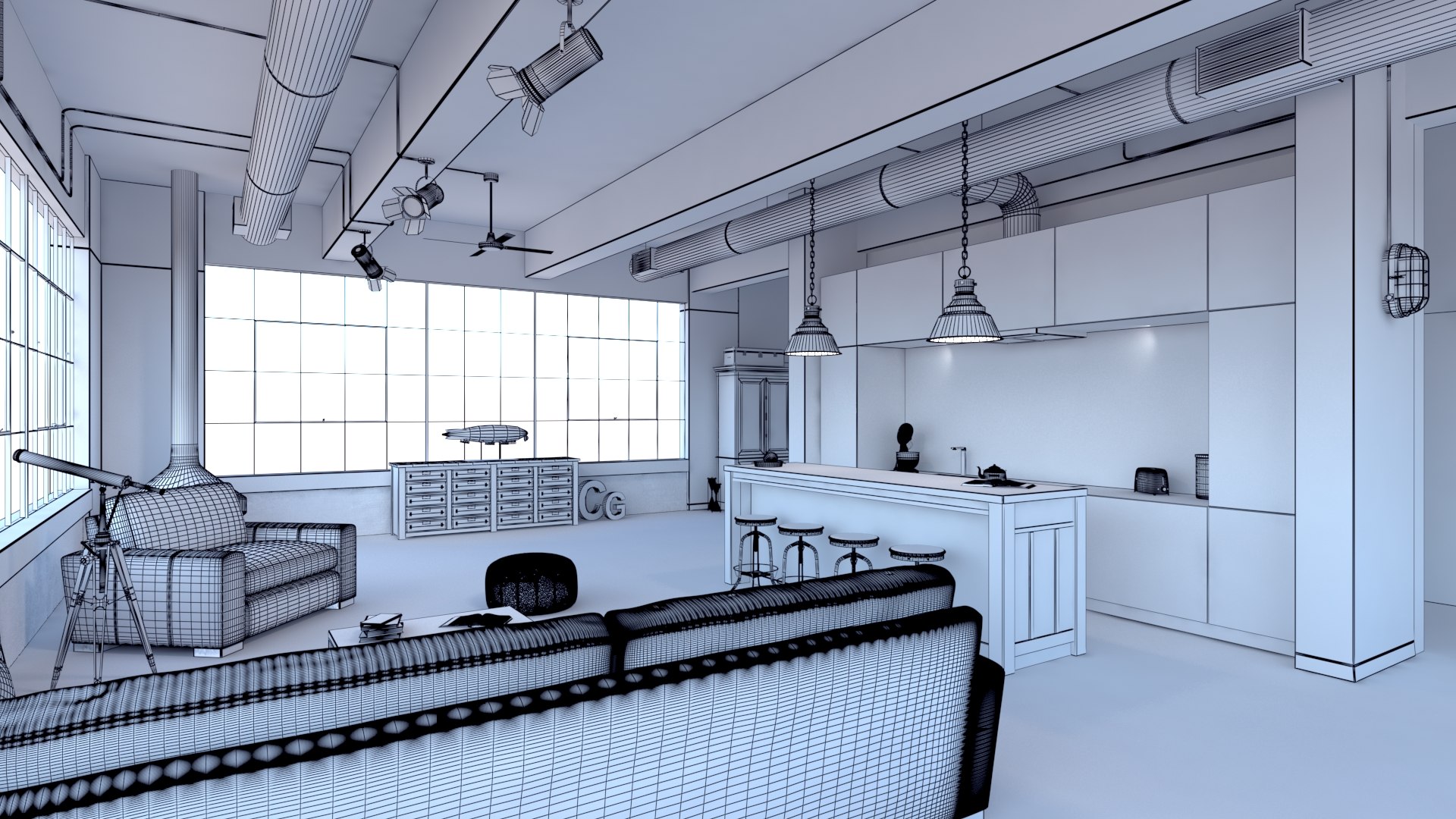 3d Loft Interior Scene Model