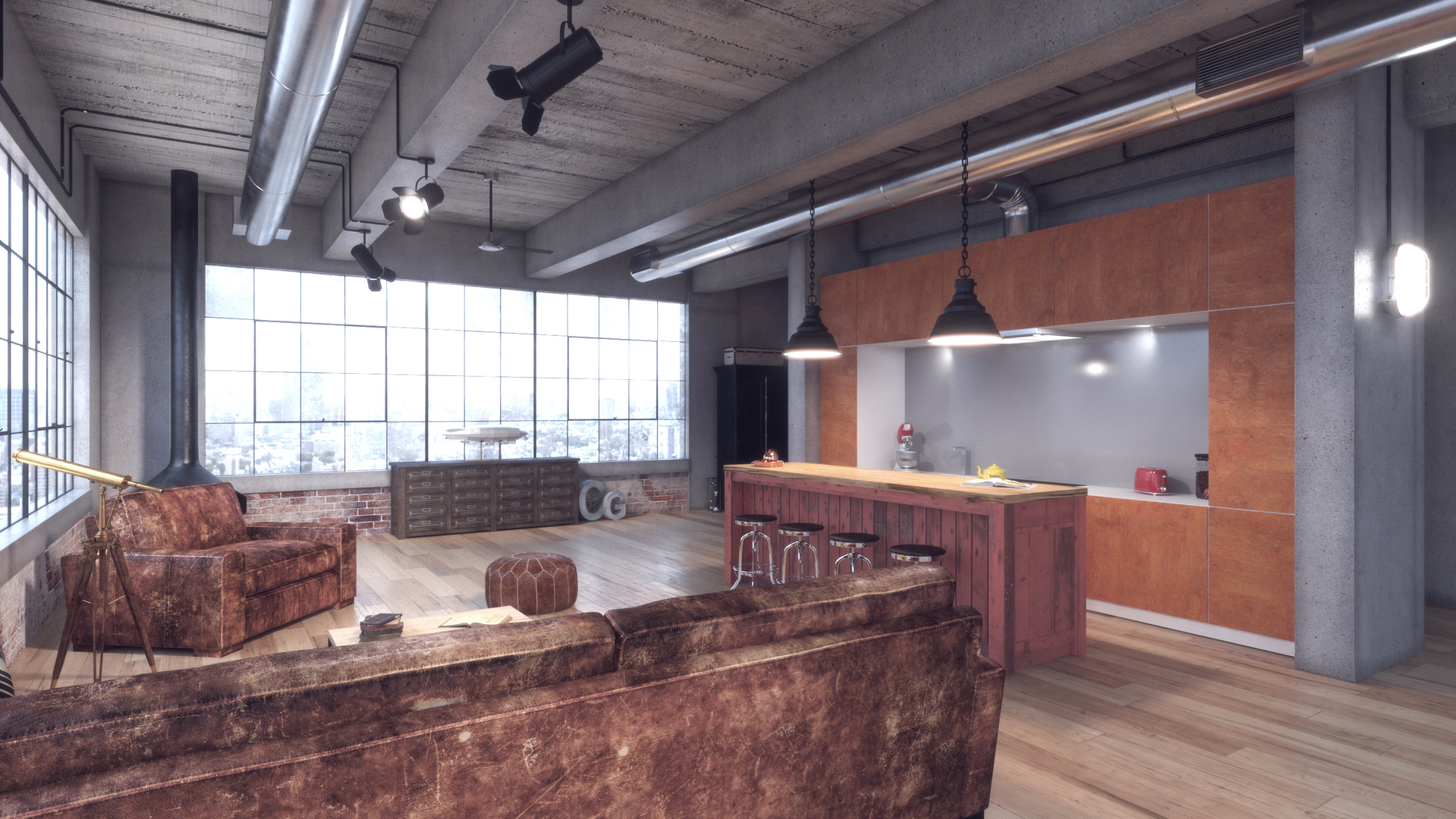 3d loft interior scene model