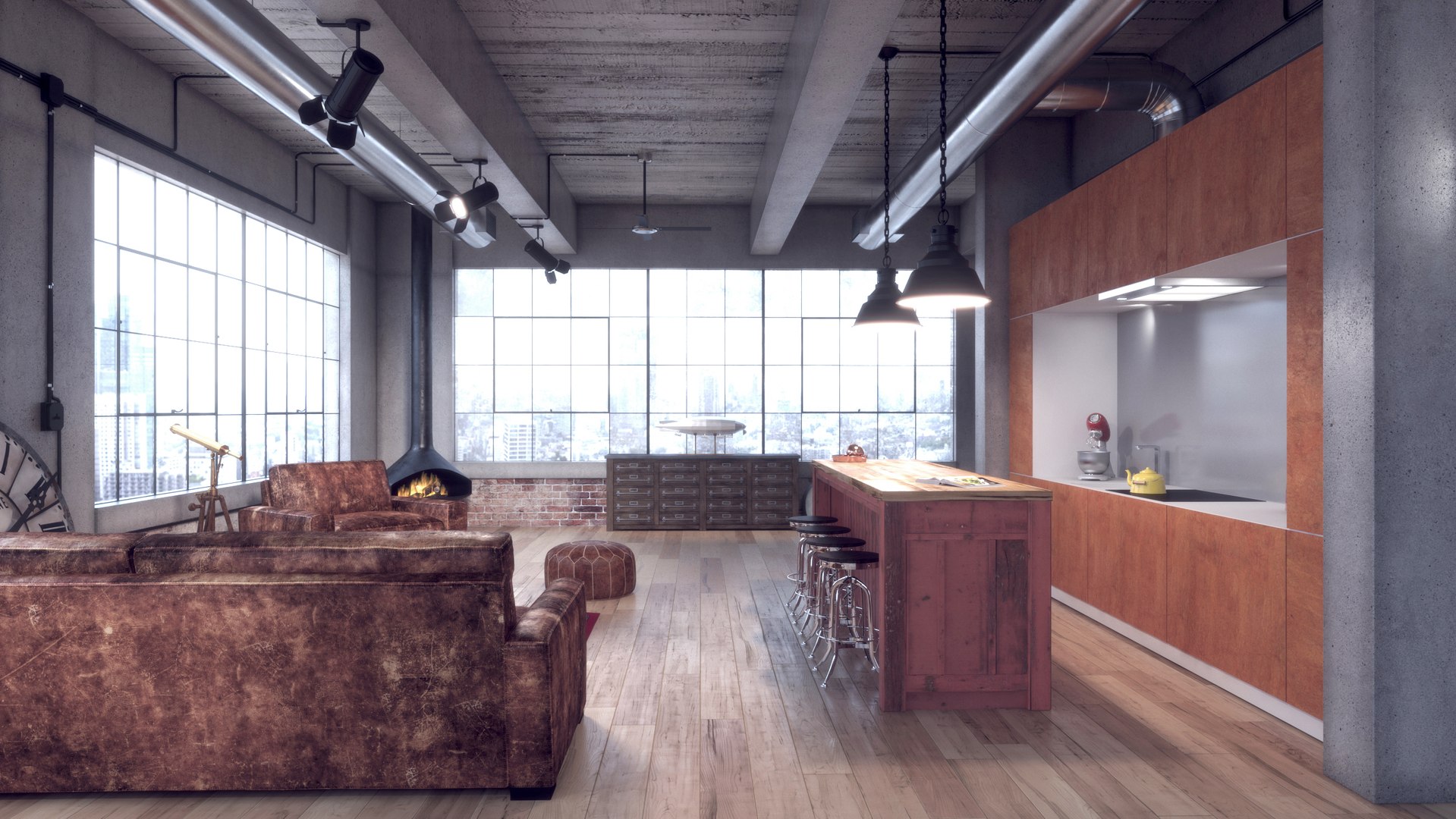 3d Loft Interior Scene Model