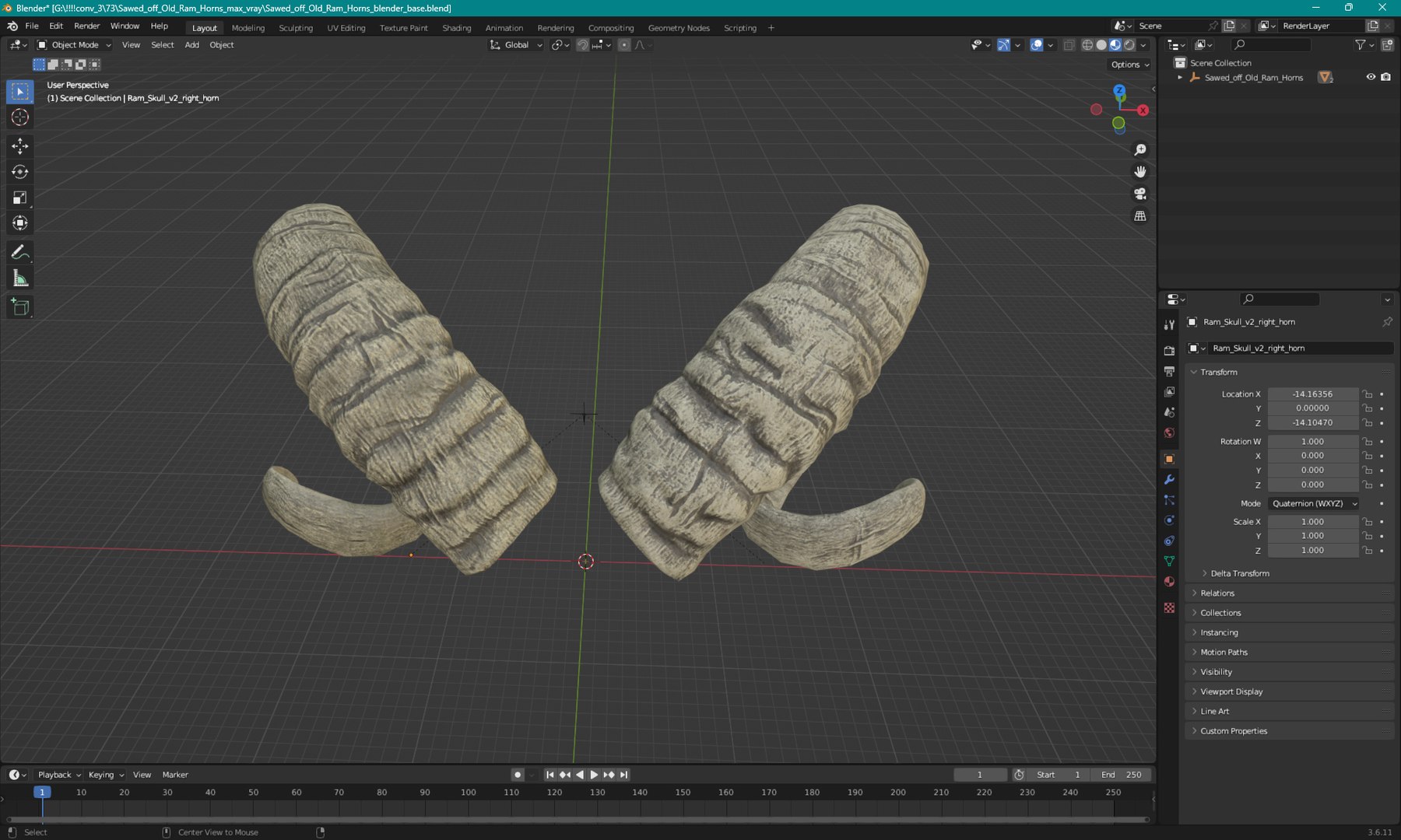 Sawed Off Old Ram Horns 3D Model - TurboSquid 2325080