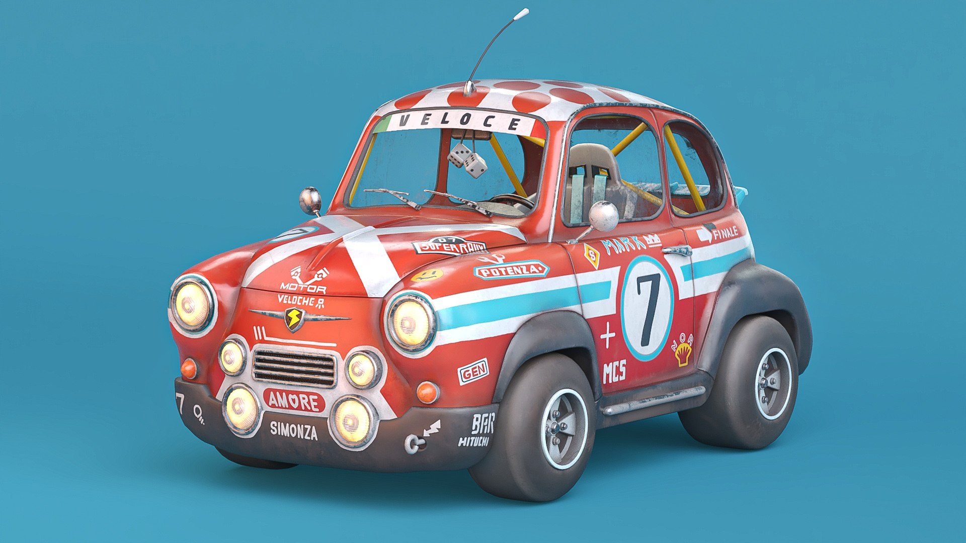 3D Model Super Fury Cartoon Rally Lowpoly Car - TurboSquid 2346394