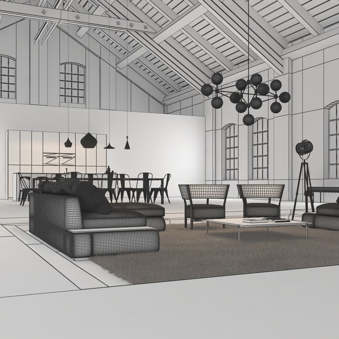 3d Model Loft Kitchen Dining