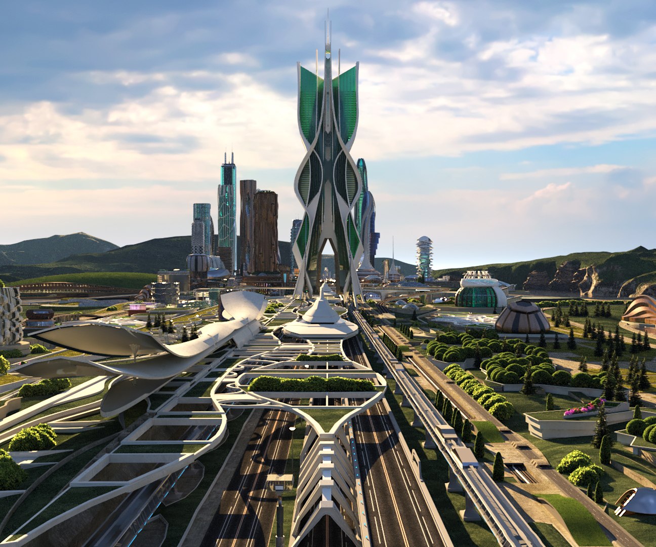 3D Future City White and Wood - TurboSquid 1901125