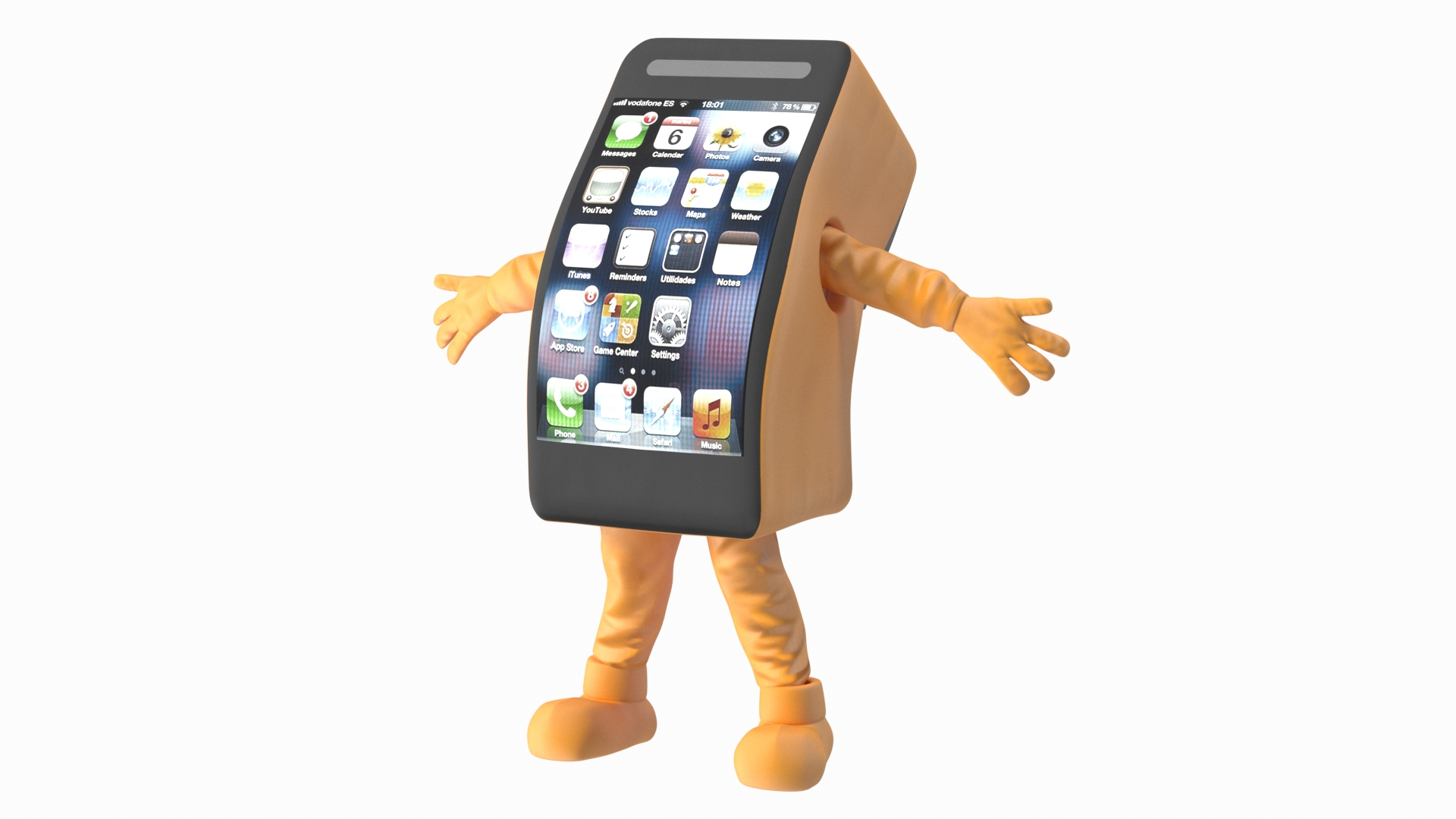 Orange Mobile Phone Mascot Happy Pose 3D Model - TurboSquid 2060349