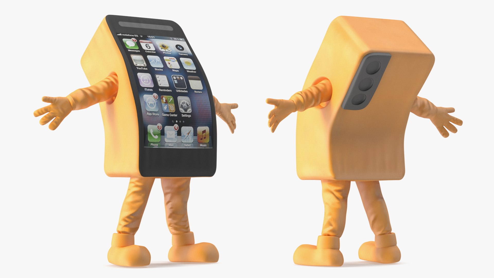 Orange Mobile Phone Mascot Happy Pose 3D Model - TurboSquid 2060349